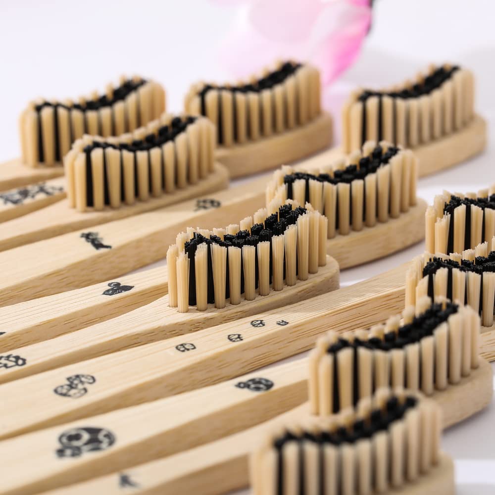 YNJFKX Cartoon Brush Handle Soft (10 Count),BPA Free, Environmentally Friendly Biodegradable Bamboo Toothbrush,Curve Bristles to Help Effectively Teeth Tooth