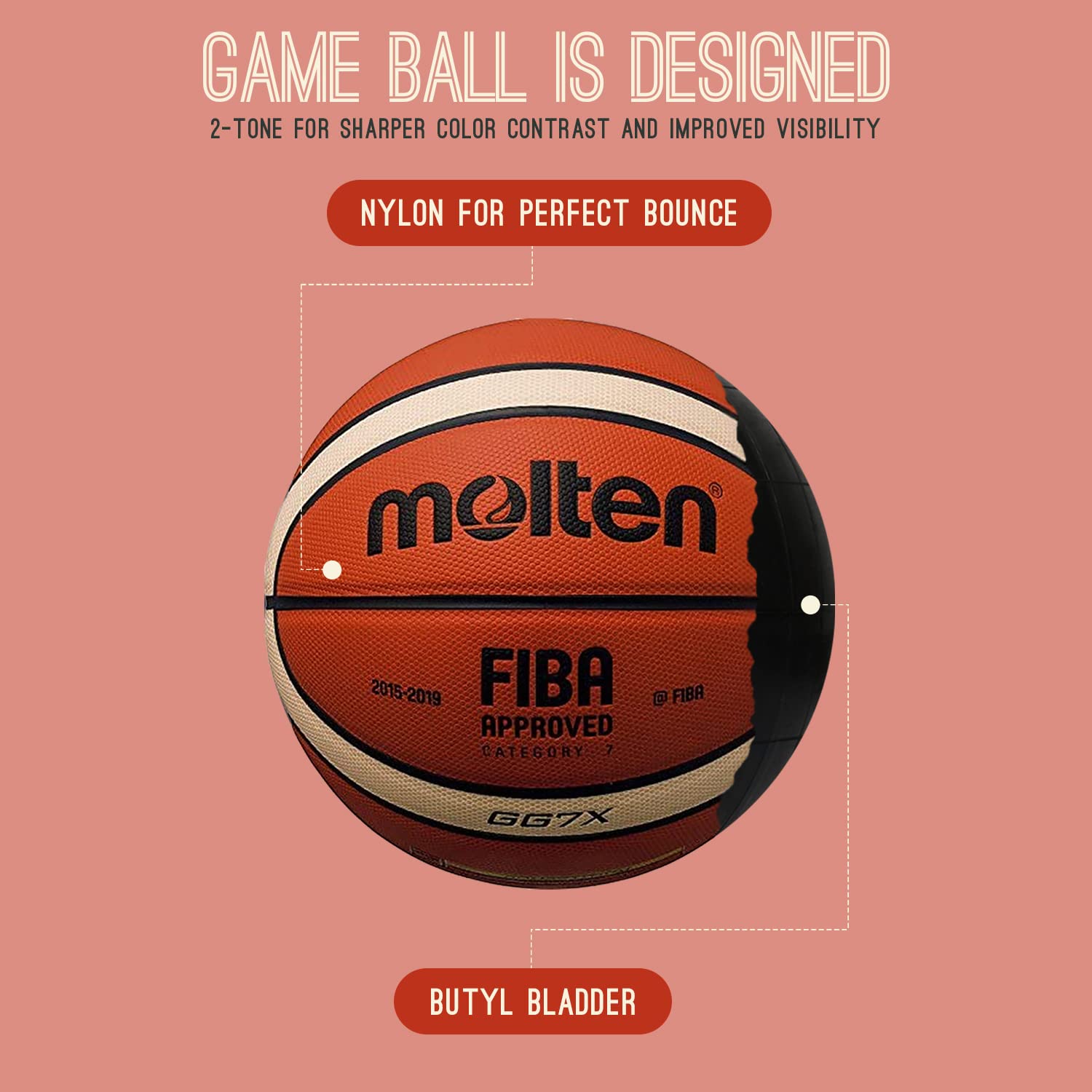 Molten X-Series Basketball, 12-Panel 2-Tone Composite - Size 7