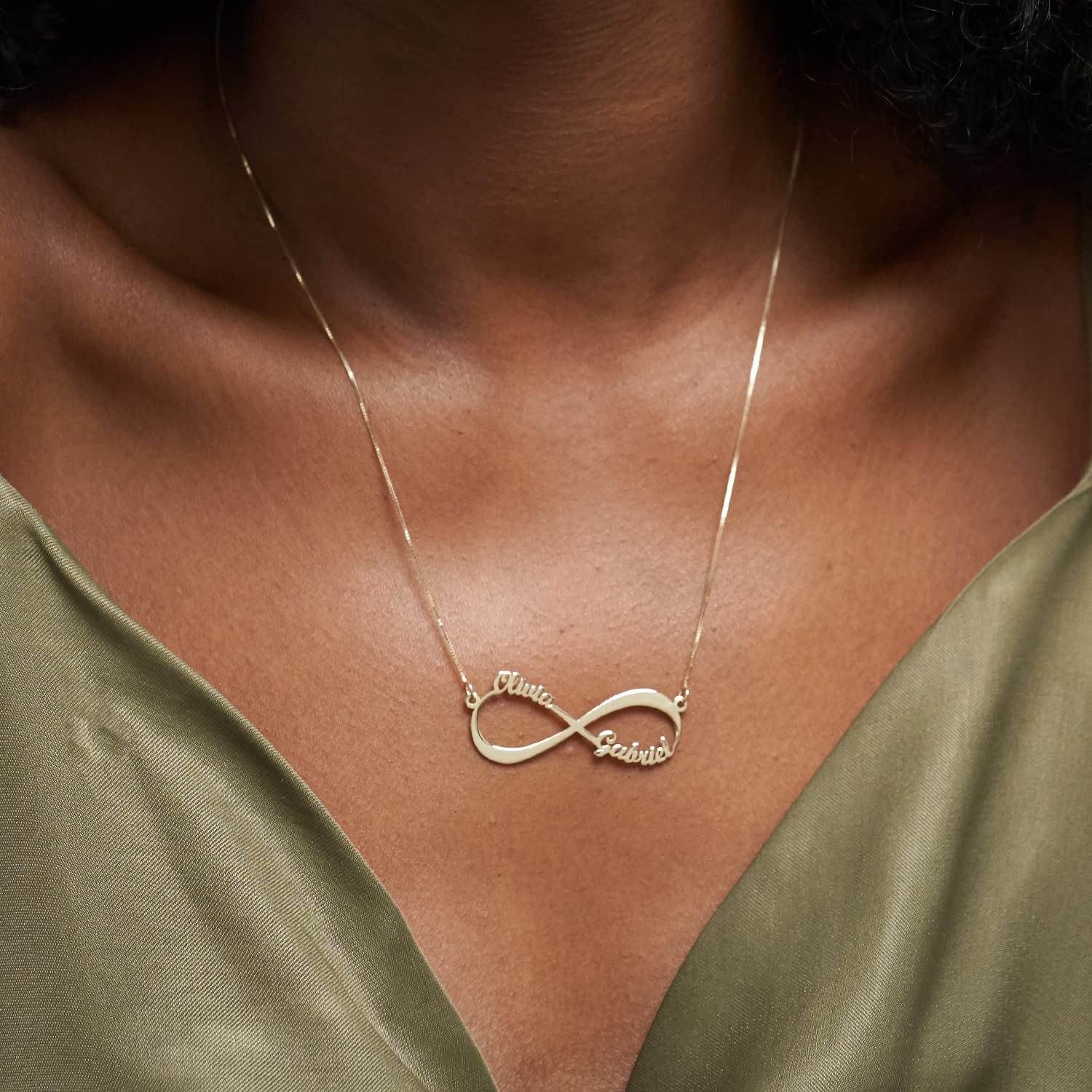 MyNameNecklace Personalize Couples Infinity Pendant Name Necklace Love Forever or with Your Name - Endless Love Jewelry Gift-10K Yellow Solid Gold Custom Any Name