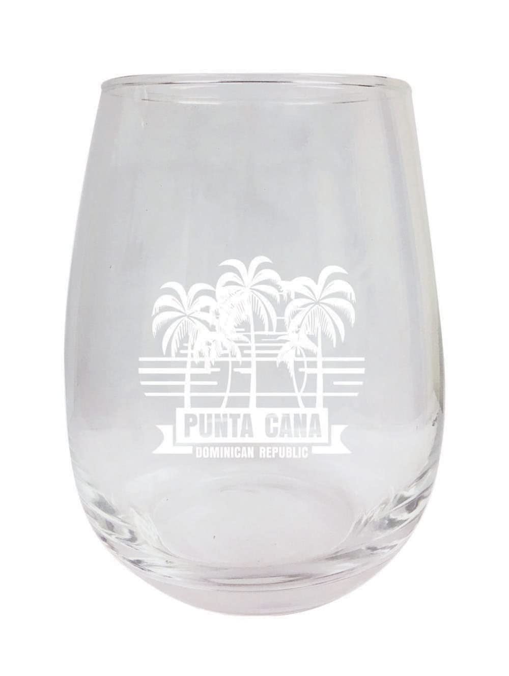 R and R Imports Punta Cana Dominican Republic Souvenir etched 15 oz Wine Glass PALM Design1