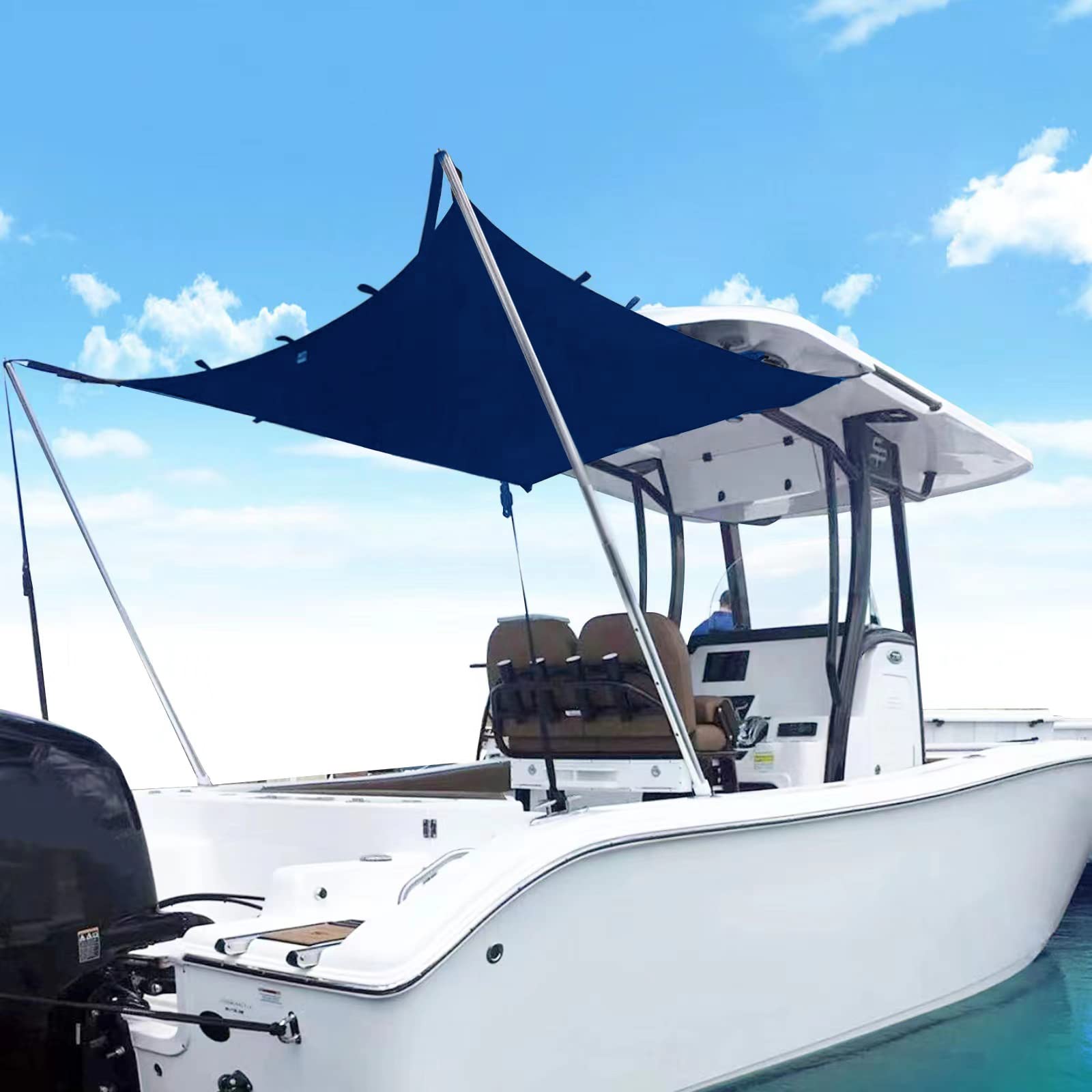 TeBaisea Boat T-Top Sun Shade Kit Boat Canopy, Boat Cover with Stainless Steel Telescopic Rod Foldable,UV-Proof 1200D High-Tech Polyester Fiber, Anti-Ultraviolet Dark Blue(126"×114"×102")