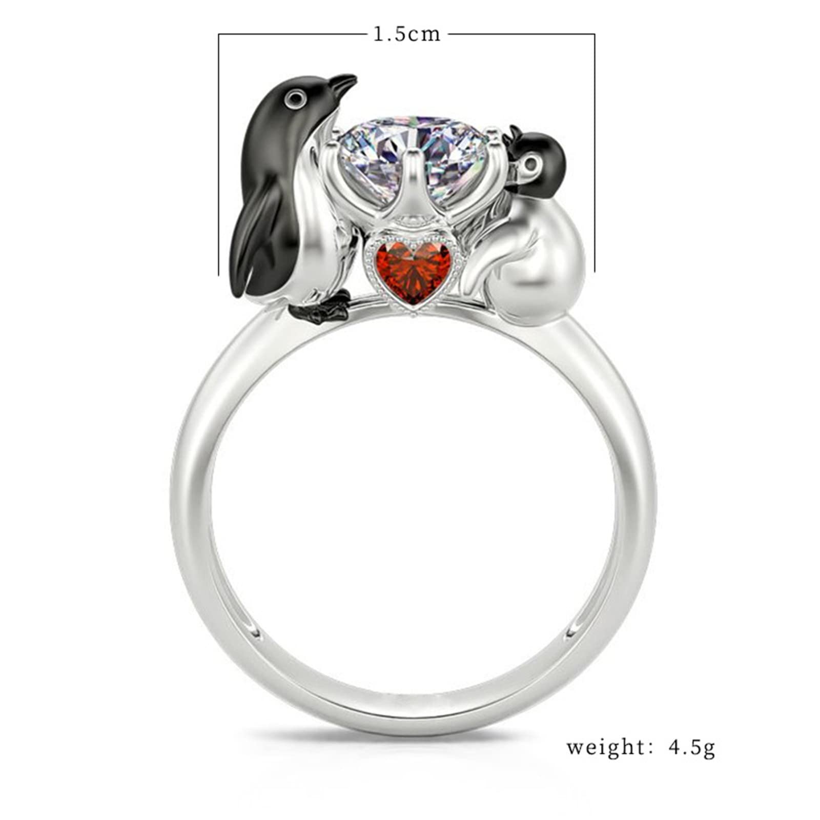 Women Penguin Solitaire Rings Engagement Rings Cubic Zirconia Bridal Wedding Bands Exquisite Jewelry (A, One Size)
