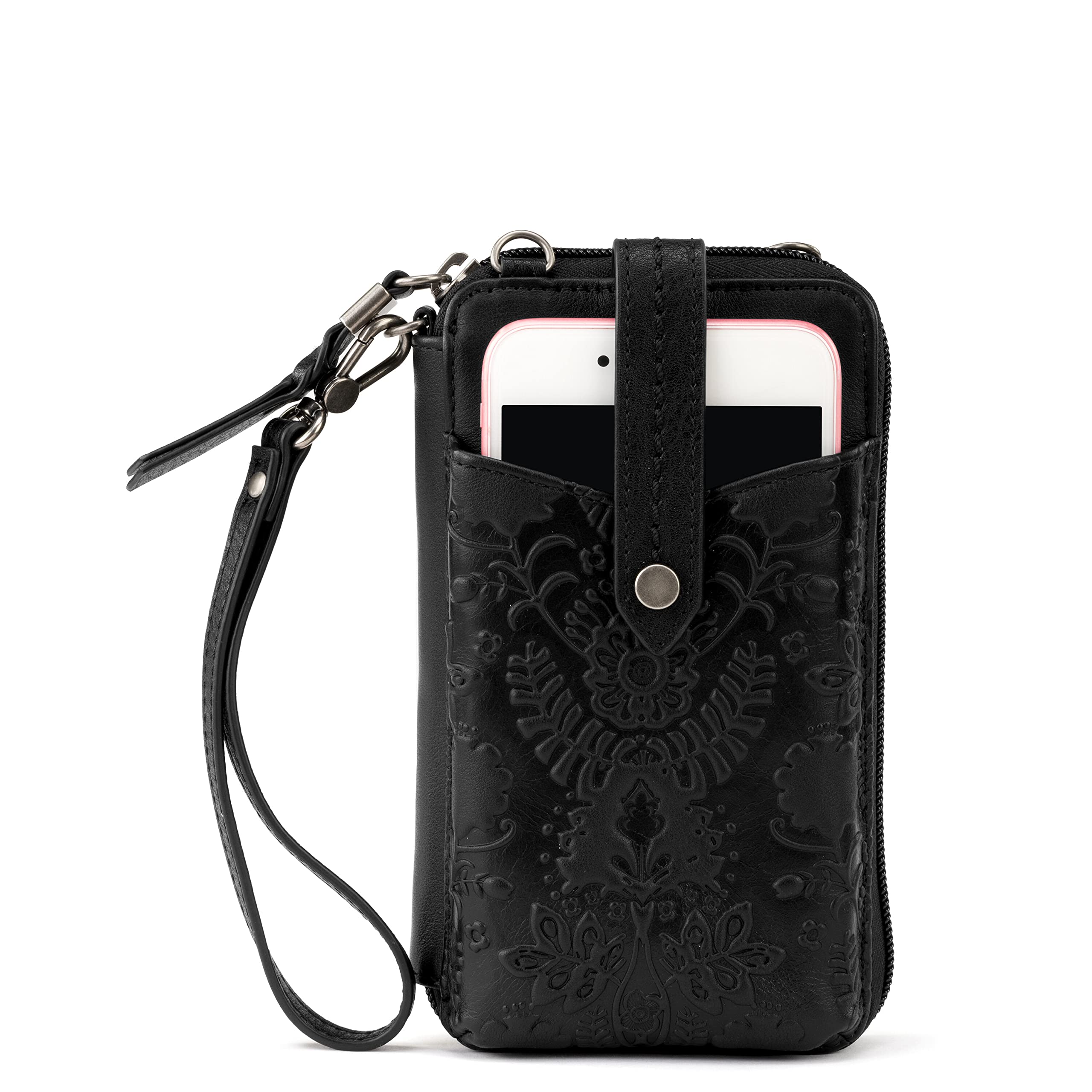The Sak Silverlake N/S Smartphone Crossbody, Black Floral Embossed