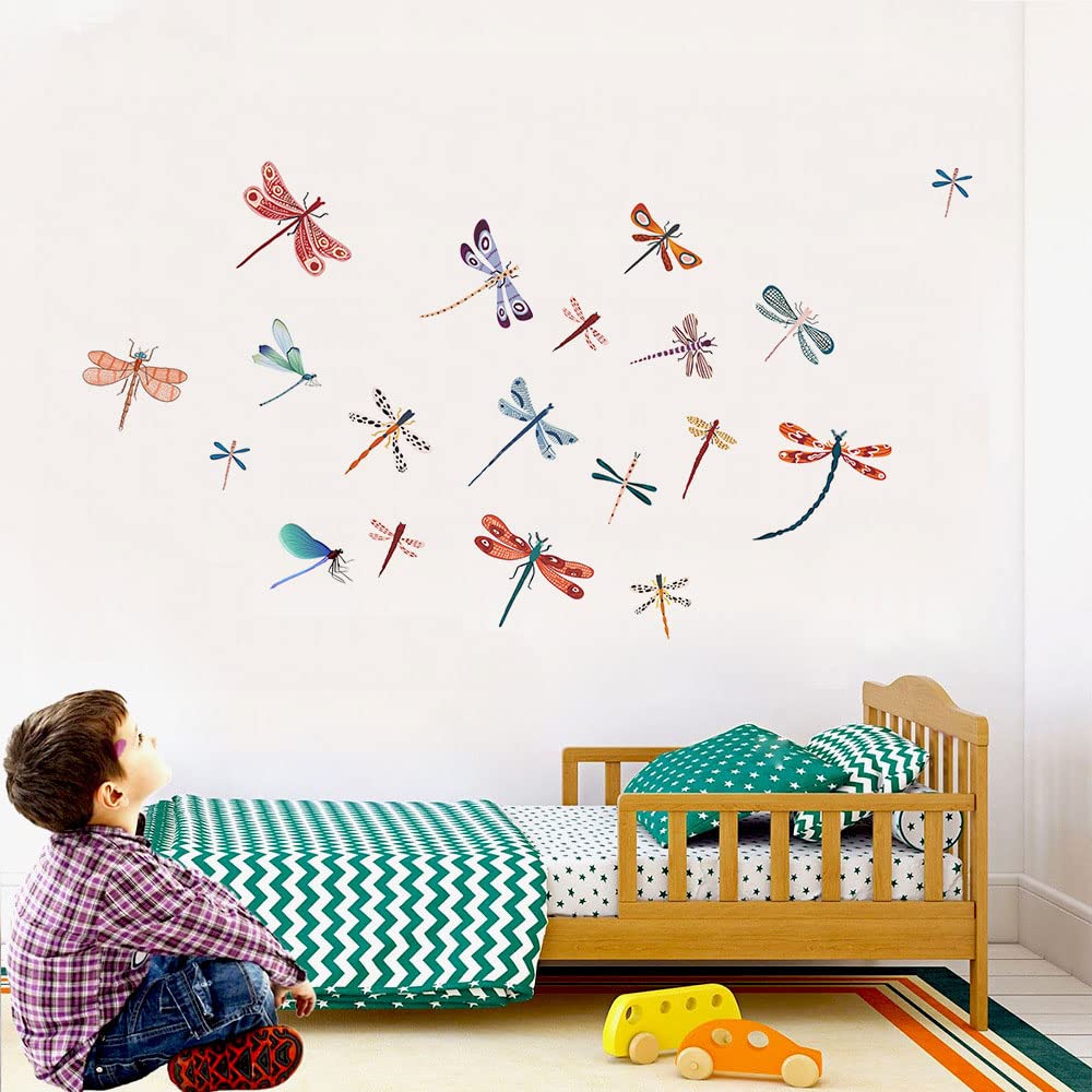 Watercolour Dragonfly Wall Decals,Dragonfly Sticker for Nursery,Lovely Animal Window Clings Decoration Wallpaper Mural for Kid’s Room Classroom School