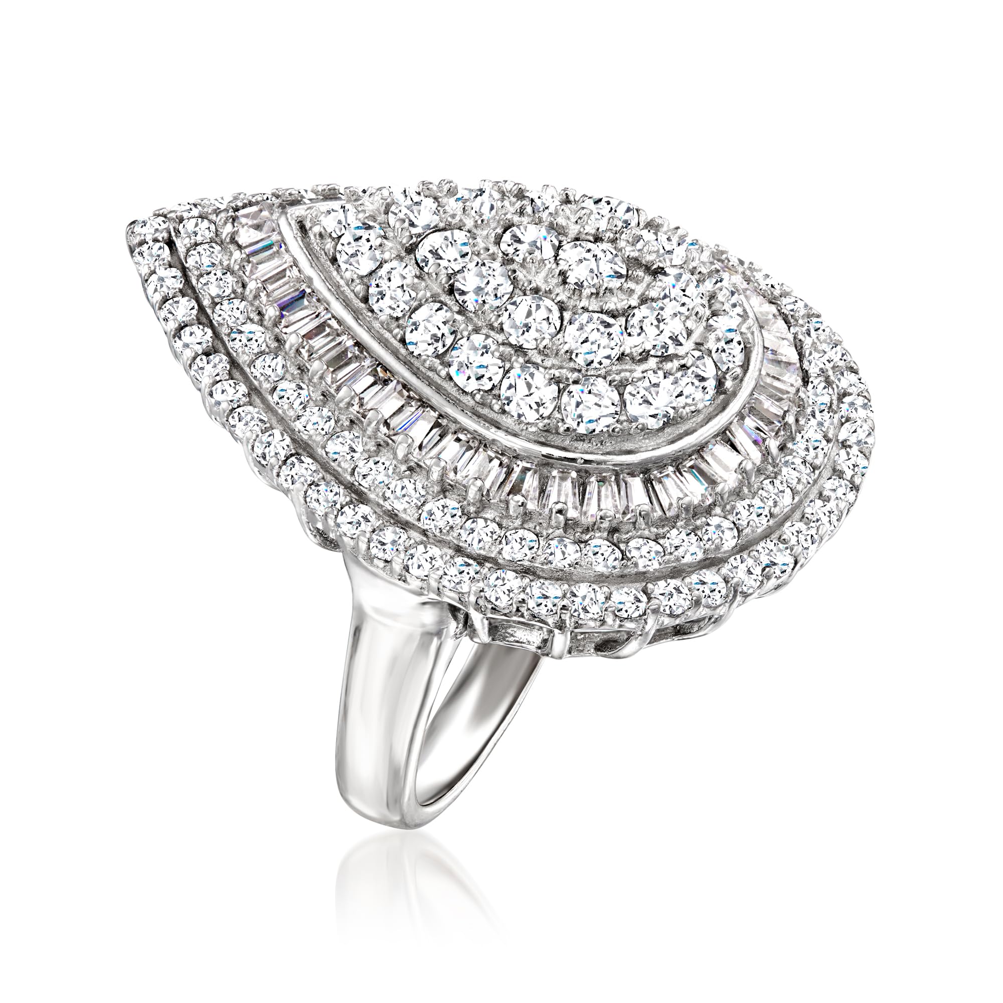 Ross-Simons 4.00 ct. t.w. Round and Baguette CZ Ring in Sterling Silver. Size 6