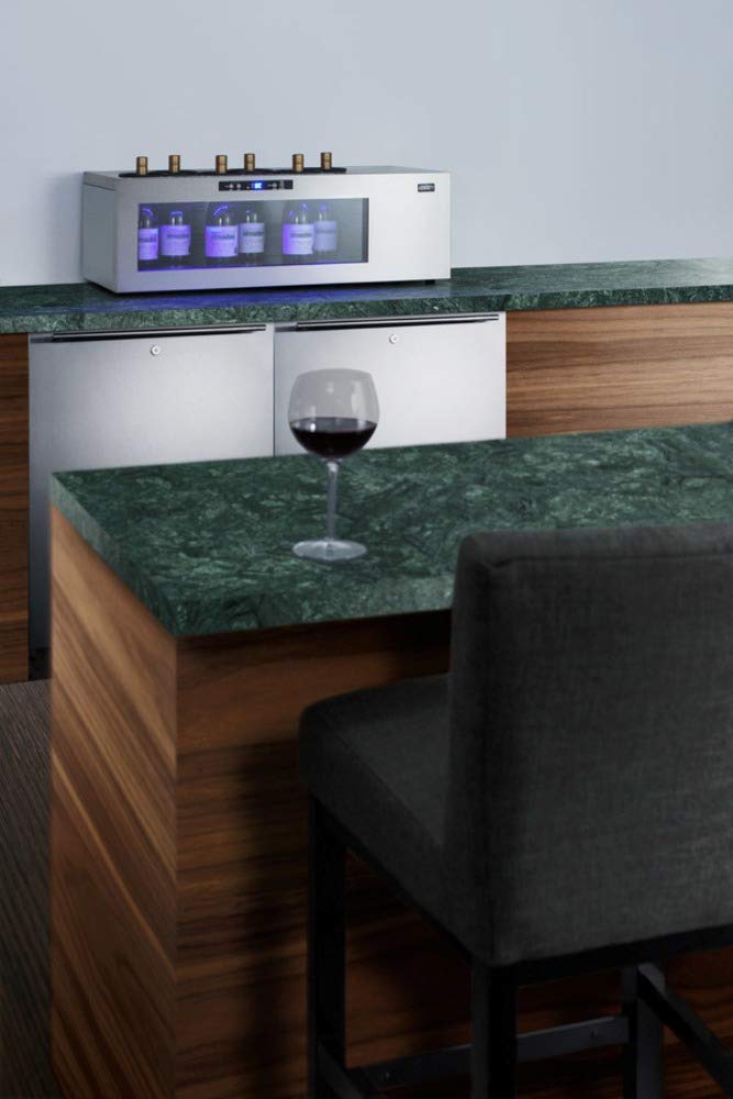 Summit STC6 36 Open Wine Cooler with 6 Bottle Capacity Commercially Approved Digital Thermostat Temperature Alarm LED Lighting Temperature Memory Function in Stainless Steel