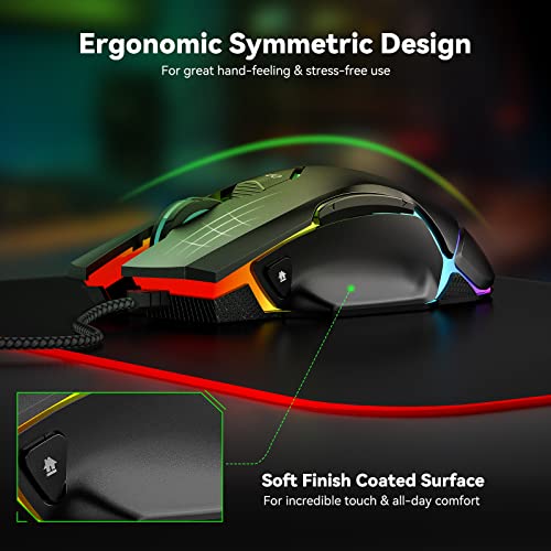 TECKNET Ergonomic Wired Mouse, 4 Adjustable DPI Levels, Silent & Flexible, Compatible with Windows/Mac/Chrome/Linux, 1.5m USB Cable