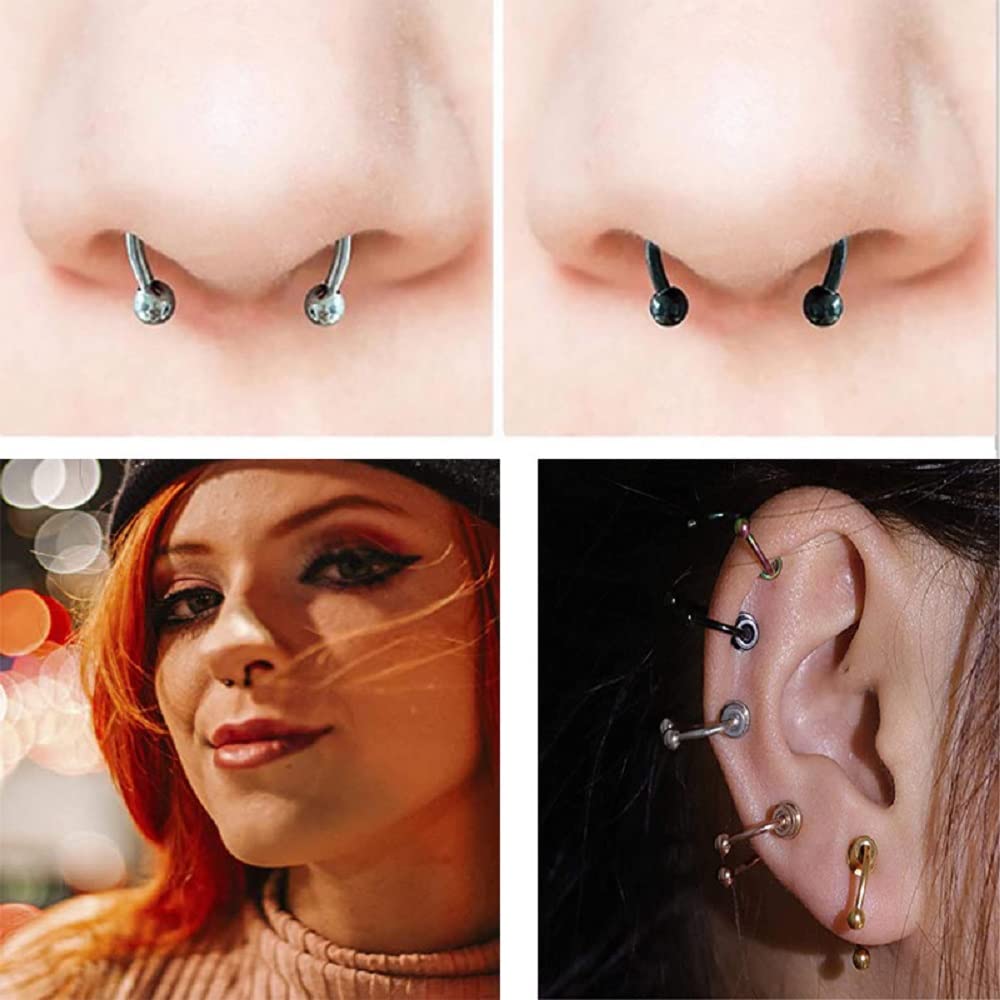 Shuiniba Magnetic Septum Nose Ring Horseshoe Fake Nose Ring Hoop Reusable Nose Ring Hoop Non-Piercing 316L Stainless Steel - 5 Pack