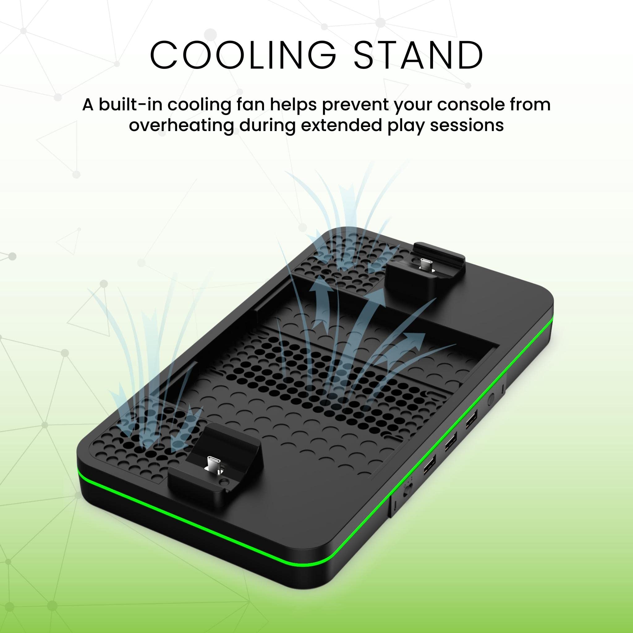 Xbox Multi-Function Console Stand - Surge Charge Stand Compatible with Xbox Series X & S Consoles, Dual Controller Charge Bays, Rechargeable Batteries, Cooling Fan, LED Lighting