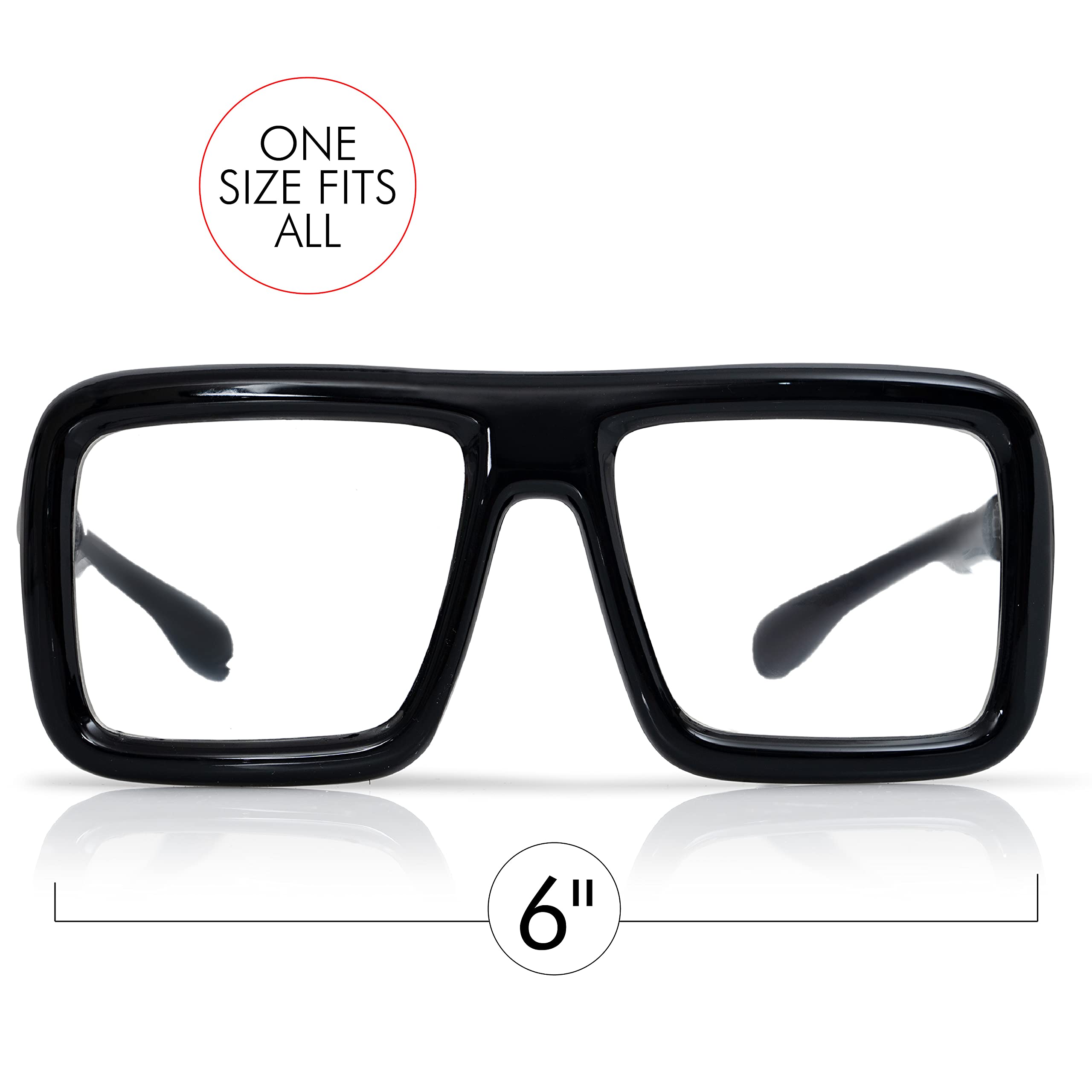 Skeleteen Black Oversized Thick Glasses – Shiny Square Frame Old Man Nerd Costume Accessory Clear Lens Spectacles for Adults and Children