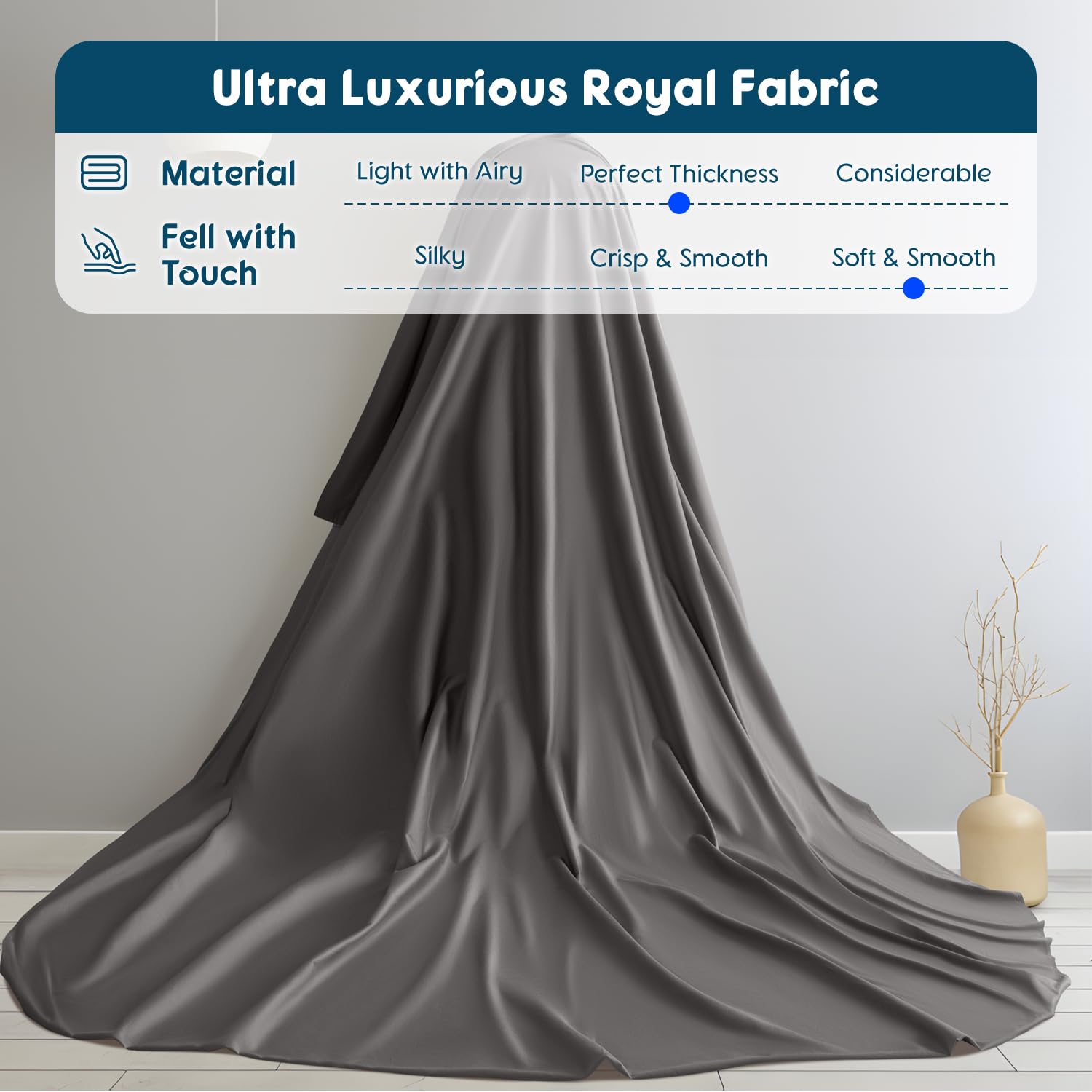 SONORO KATE 100% Egyptian Cotton Sheets - 800 Thread Count, Luxury Hotel Sateen Weave Sheets, Cooling, Soft & Breathable Bed Sheets Set, Fits 16" Deep Pocket - 4 PC (Dark Grey,88" x 98")