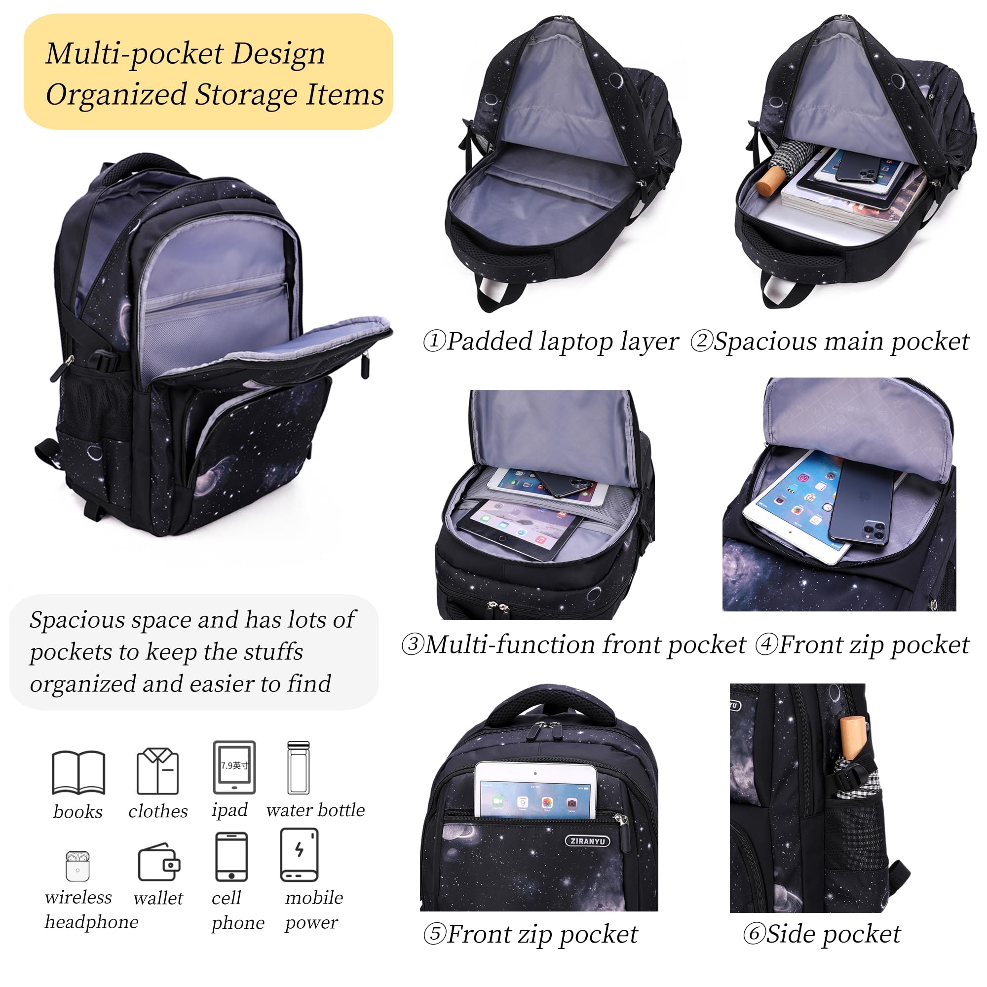 MITOWERMI Boys Rolling Backpacks Kids'Luggage Wheeled Bags Kids Trolley School Bags Space-Starry Sky Roller Bookbag with 6 Wheels