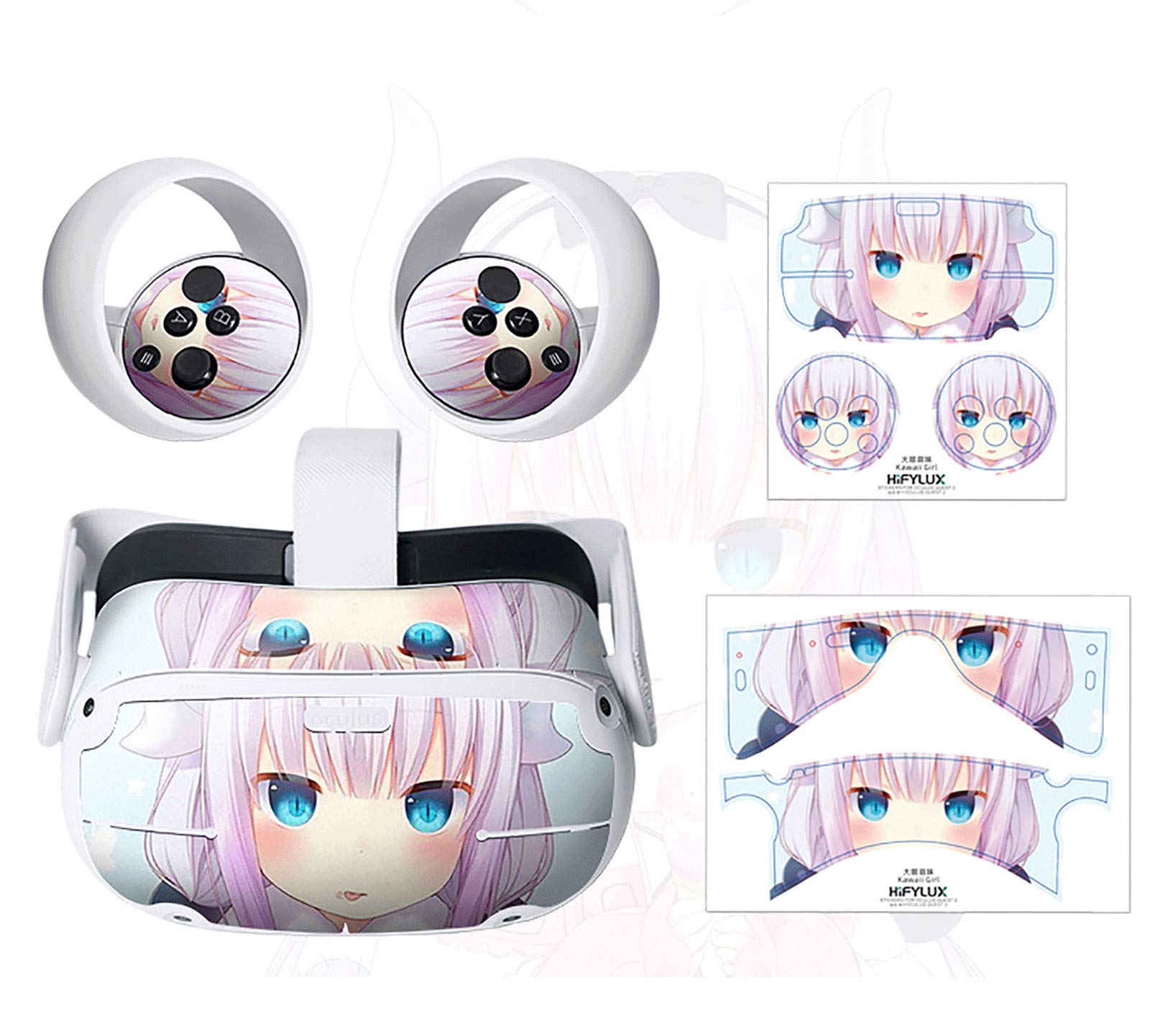 Skin Sticker for Oculus Quest 2 VR Headset Virtual Reality Cartoon Protetcive PVC Skin Decals for Quest 2 Controller Accessories (2-Kawaii Girl)