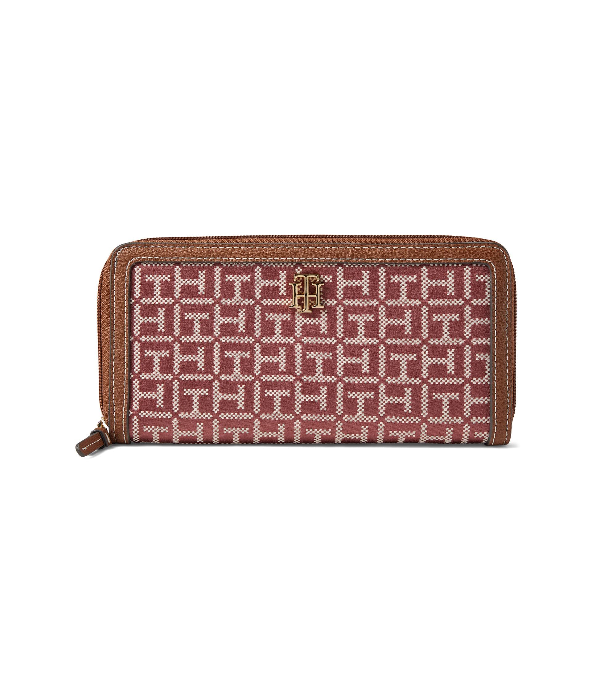 Tommy Hilfiger Liv II Zip Around Wallet Square Monogram Jacquard Dockside Red/White Greige One Size