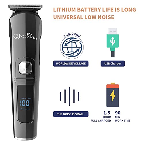 QBZDOUA Mens Hair Clipper Beard Trimmer Cordless Mens Grooming Kit Trimmer for Beard Head Face and Body Waterproof IPX7 LED Power Display
