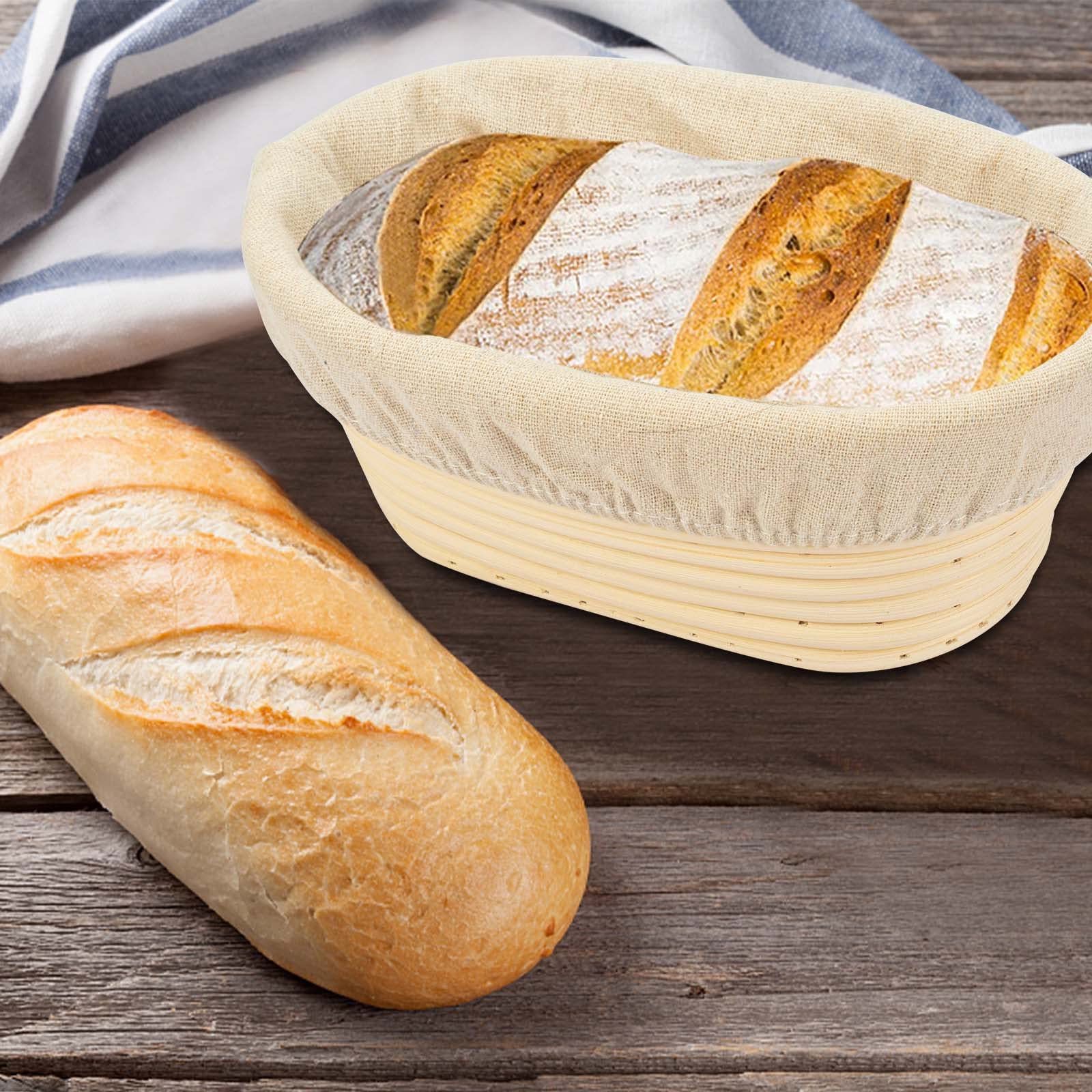Stormshopping 8 inch Oval Long Banneton Brotform Bread Dough Proofing Rising Rattan Basket & Liner