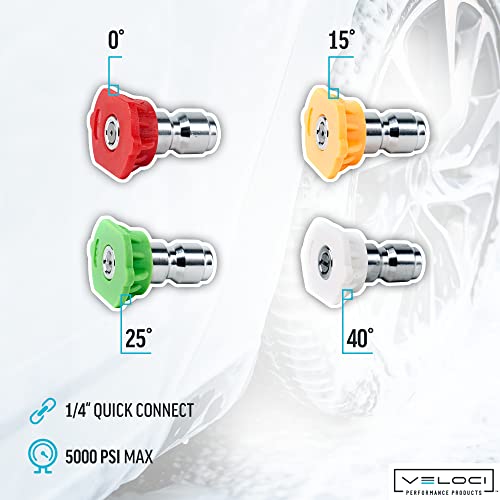 MTM Hydro Pressure Washer Nozzle Set, High Pressure Power Washer Spray Nozzle Tips, 5000 PSI 1/4” Quick Connect Fittings, 0, 15, 25, 40 Degree for Pressure Washing, Guns, Wands, and Lances