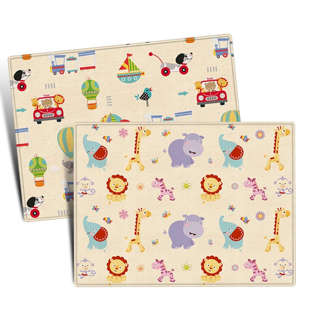 OKBOP Double-Sided Baby Play Mat, Portable Foldable Play Mat for Infants Toddlers, Kids Cushioned Waterproof Soft Playmat/Rug, 6.56x5.90x0.033ft