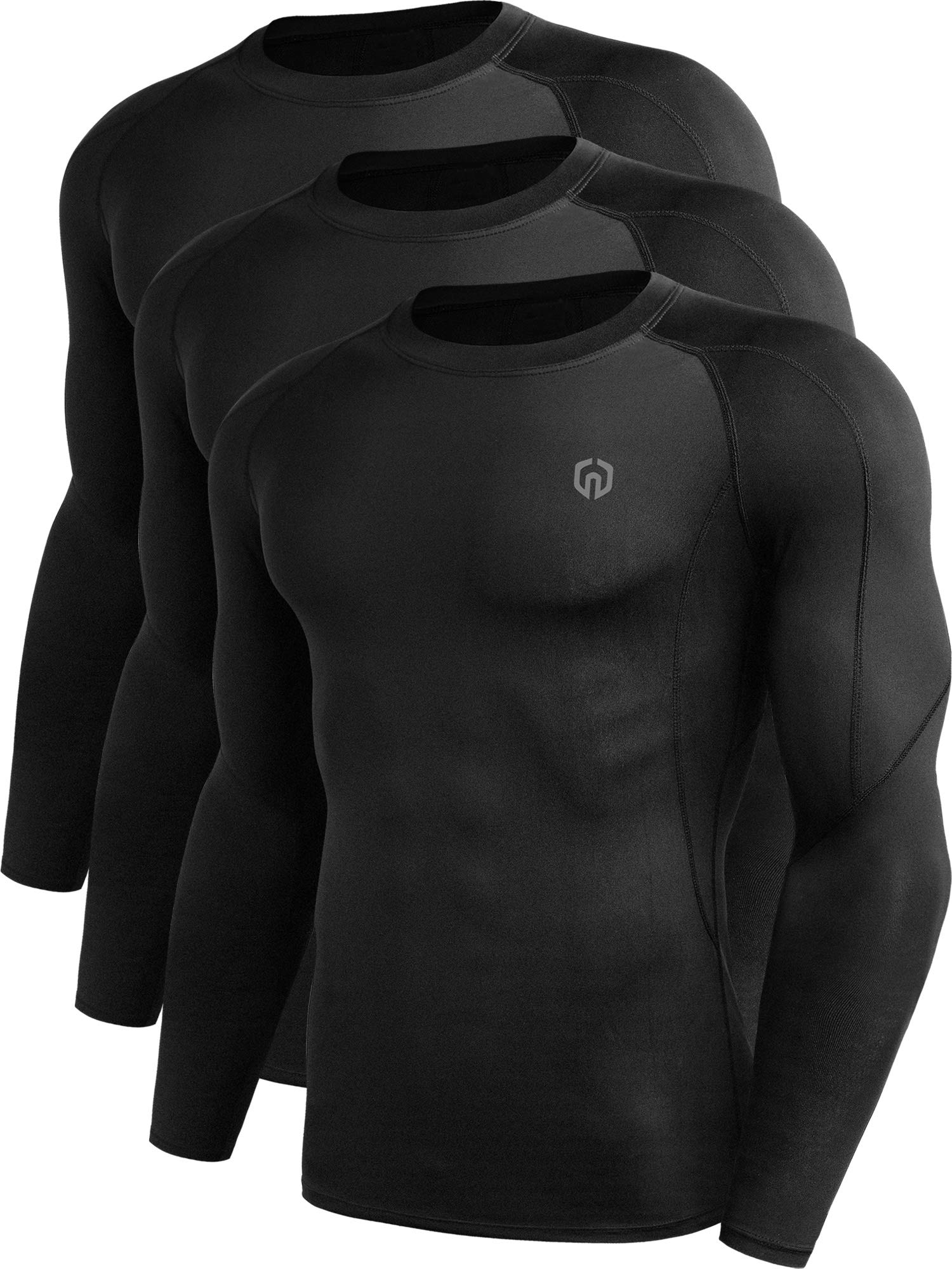 NELEUS Men's 3 Pack Compression Workout Long Sleeve Shirts,5030,Black,US L,EU XL