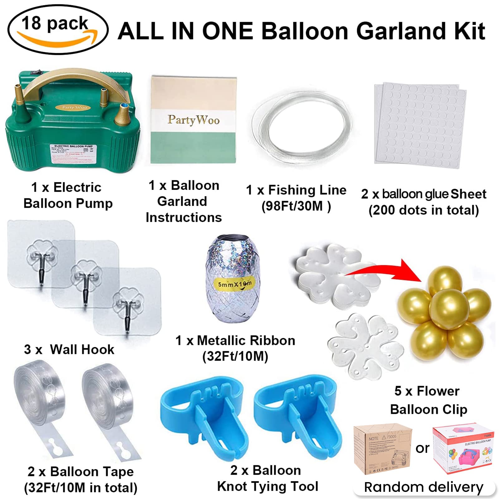 PartyWoo Balloon Garland Kit 25 pcs and Electric Balloon Pump