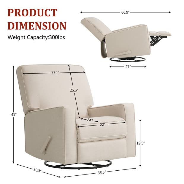 Luffield Swivel Rocker Recliner Chair -Manual 360 Degree Swivel Recliners Comfy Glider Rocking Chairs, Single Modern Sofa Home Theater Seating for Living Room (Beige)