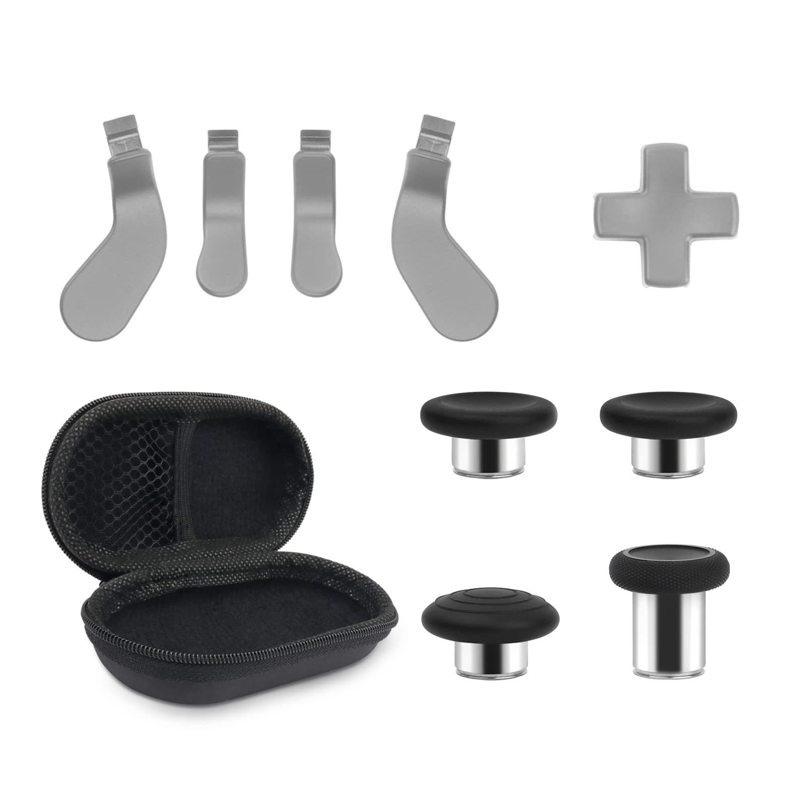 TOMSIN Component Pack for Xbox Elite Wireless Controller Series 2 Core, Accessories Includes 4 Metal Magnetic Thumbsticks, 4 Pcs Interchangeable Paddles, 1 Directional D-Pad (Silver)
