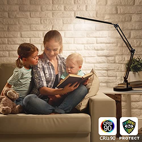 SKYLEO LED Desk Lamp with Clip and Base - Eye Protection Desk Lamps for Home Office - Swing Arm Study Lamp - 3 Light Modes x 10 Brightness Levels - USB Port - 5V/2A Adapter - Black