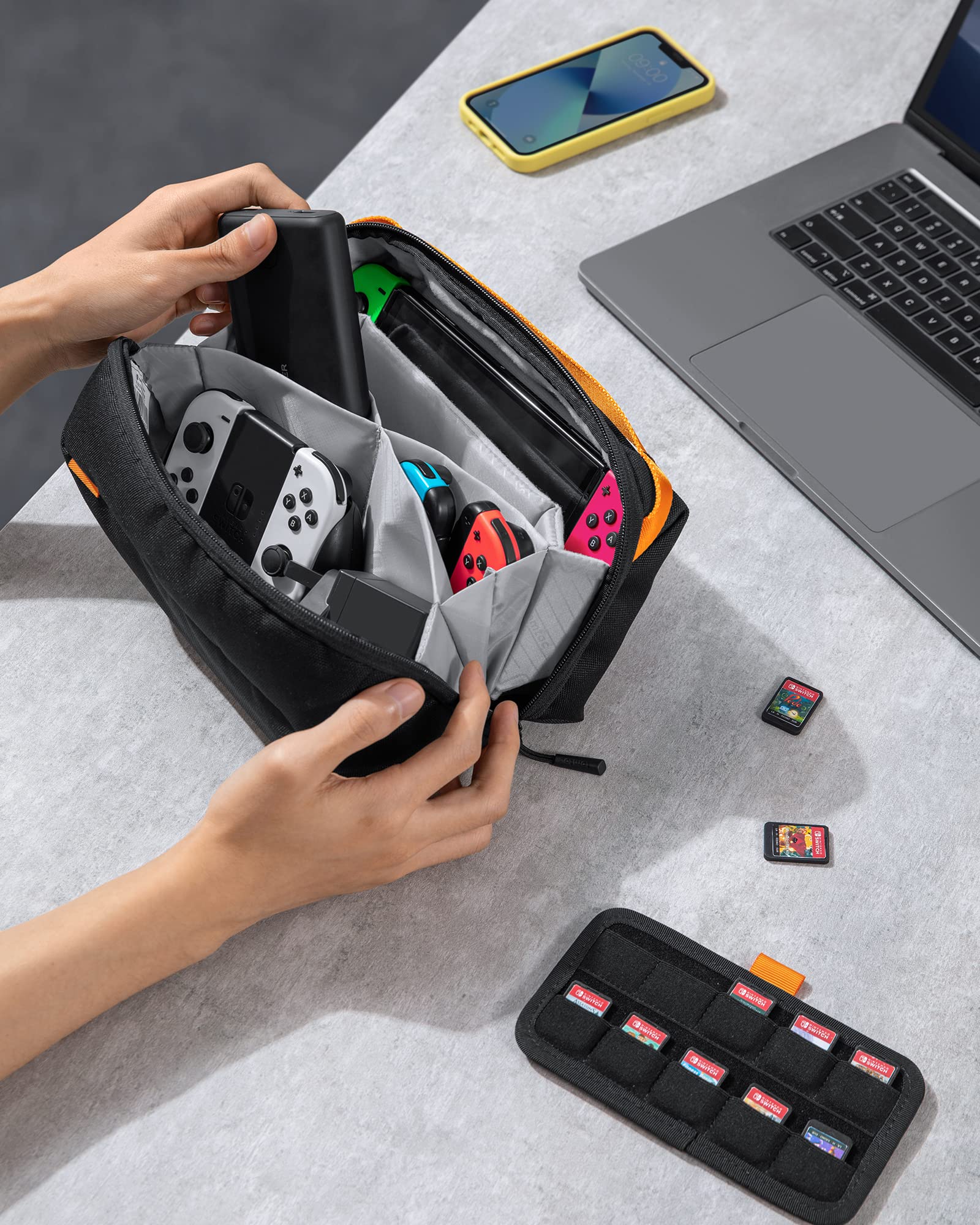 tomtoc Carrying Bag for Nintendo Switch/ OLED, Protective Large Capacity, with 20 Game Card Slots, Travel Storage Pouch, Electronics Accessory Organizer, Travel-Friendly-Handle