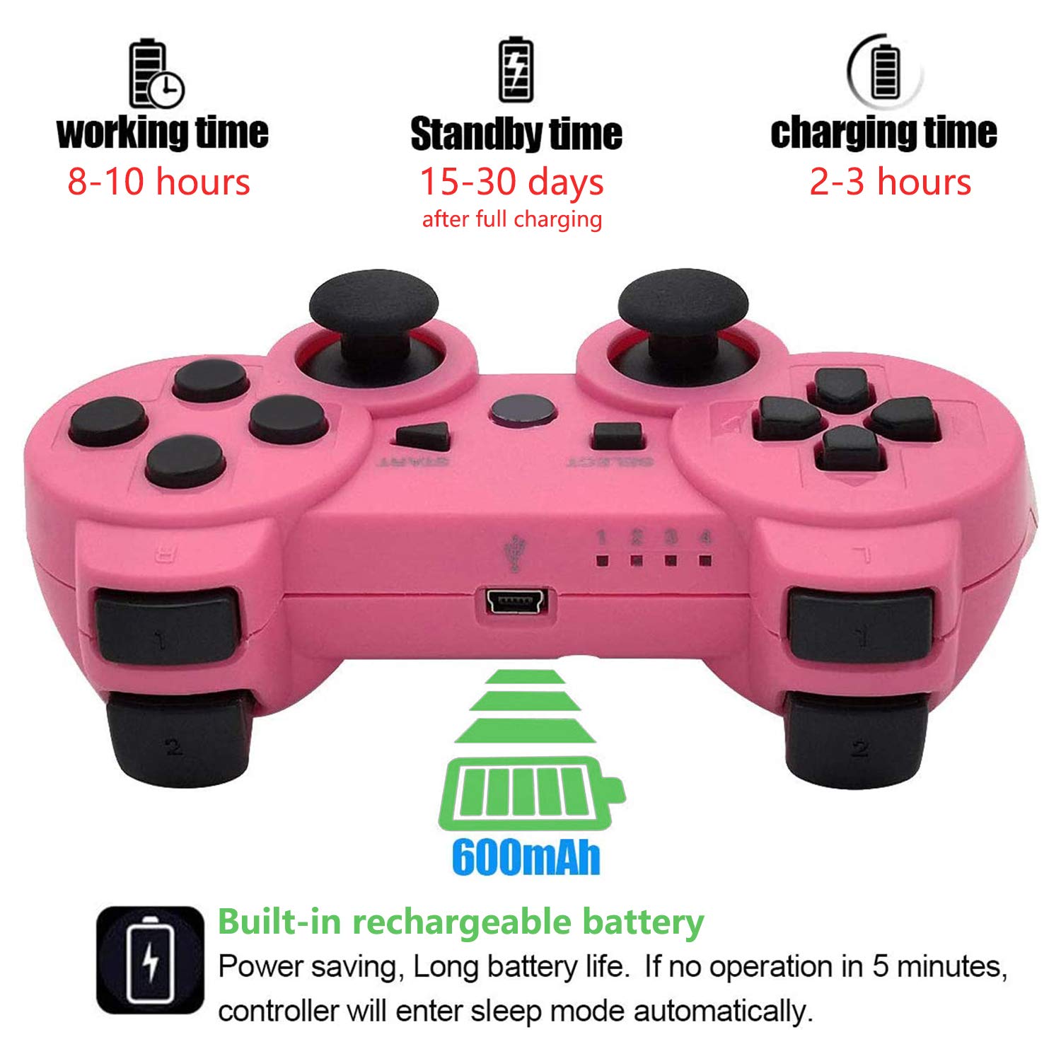 PS3 Controller Wireless, Gaming Remote Joystick for Playstation 3 with Charger Cable Cord (Black, Pink, White, Blue)