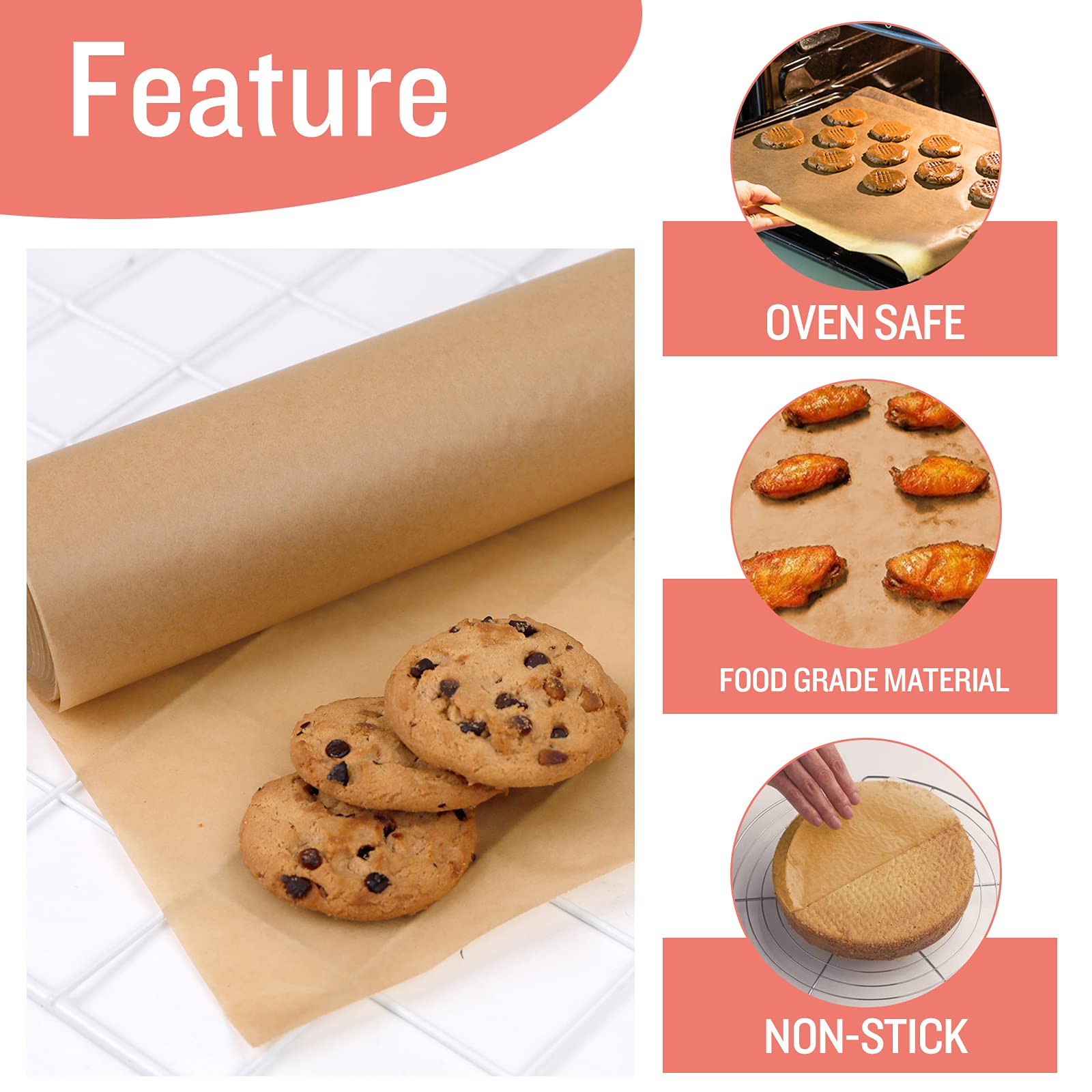 YRYM HT Parchment Paper for Baking 13 in x 164 ft - 177 SQ FT Unbleached Parchment Paper Roll, Heavy Duty Brown Baking Parchment Paper for Air Fryer, Oven