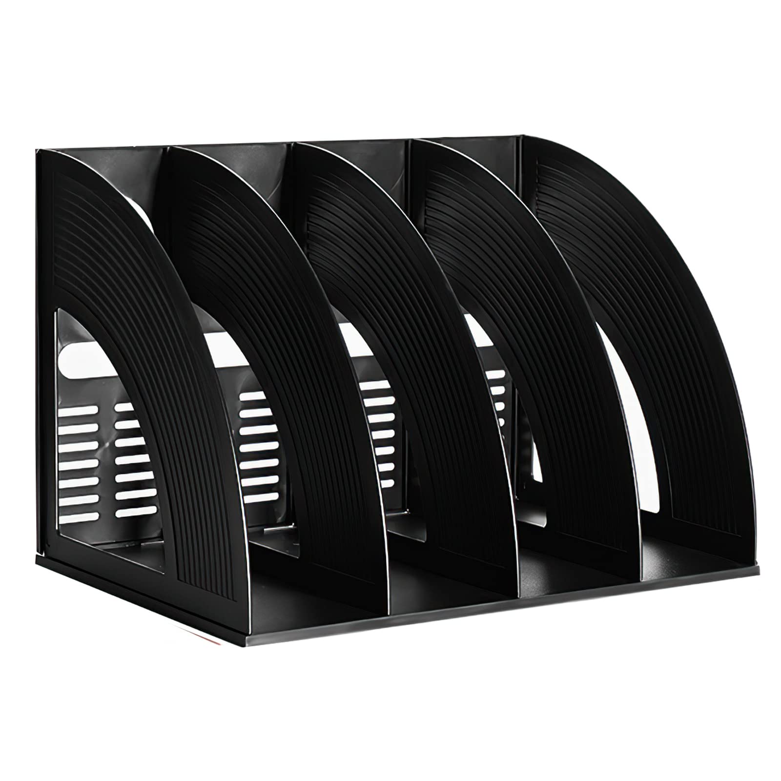 SAYEEC File Holder Storage Folder 4 Compartment Standing Desktop Hollow Organizer Black File Shelf Frame Thicken Plastic Paper Notebook Magazine Bookstore for Office School Supplier Students