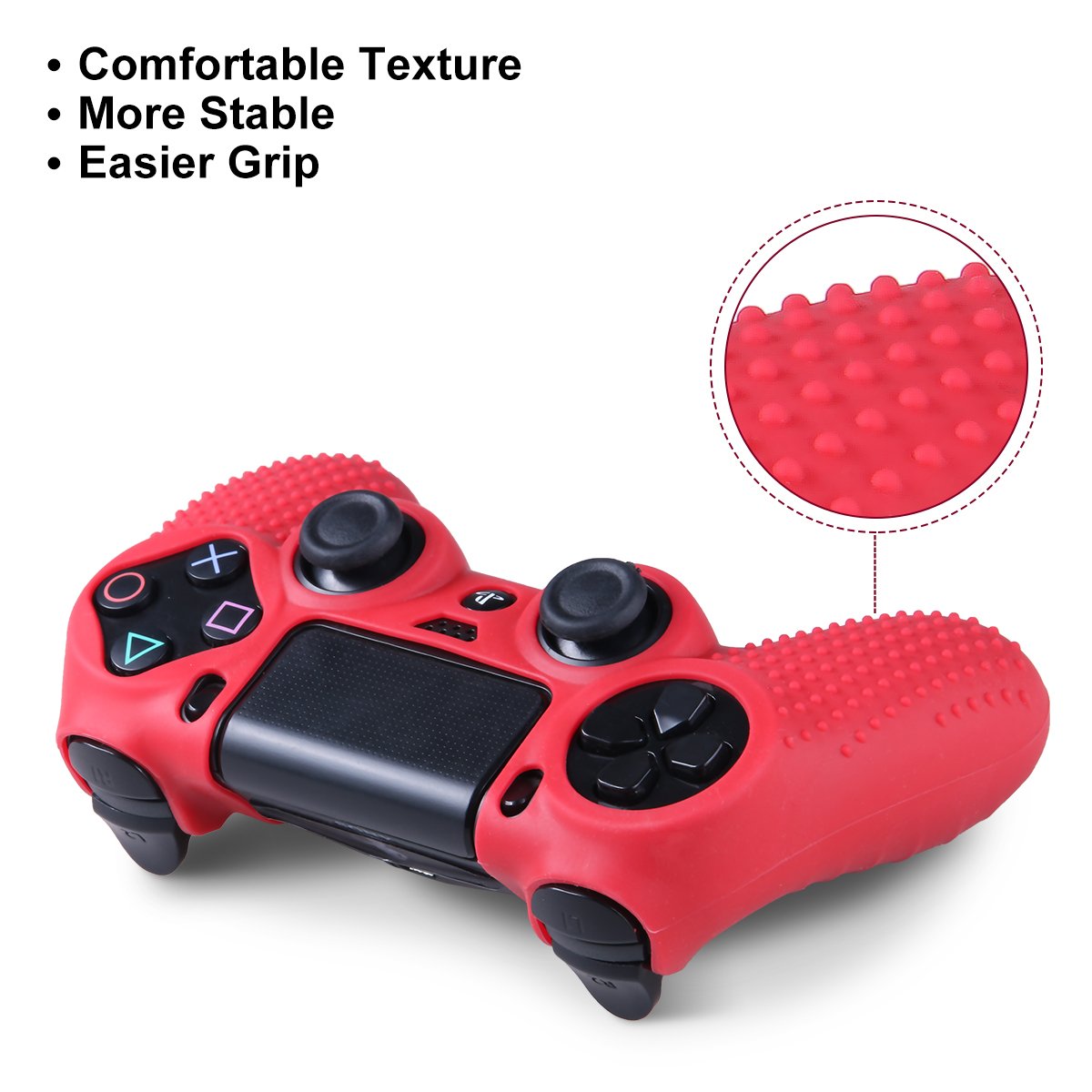 PS4 Controller Covers - PS4 Silicone Skins for DualShock 4 - PS4 Accessories Anti-slip Cover Case for PlayStation 4, Slim, Pro - 2 Pack PS4 Controller Skins - 4 Pairs PS4 Grips - Red & Blue