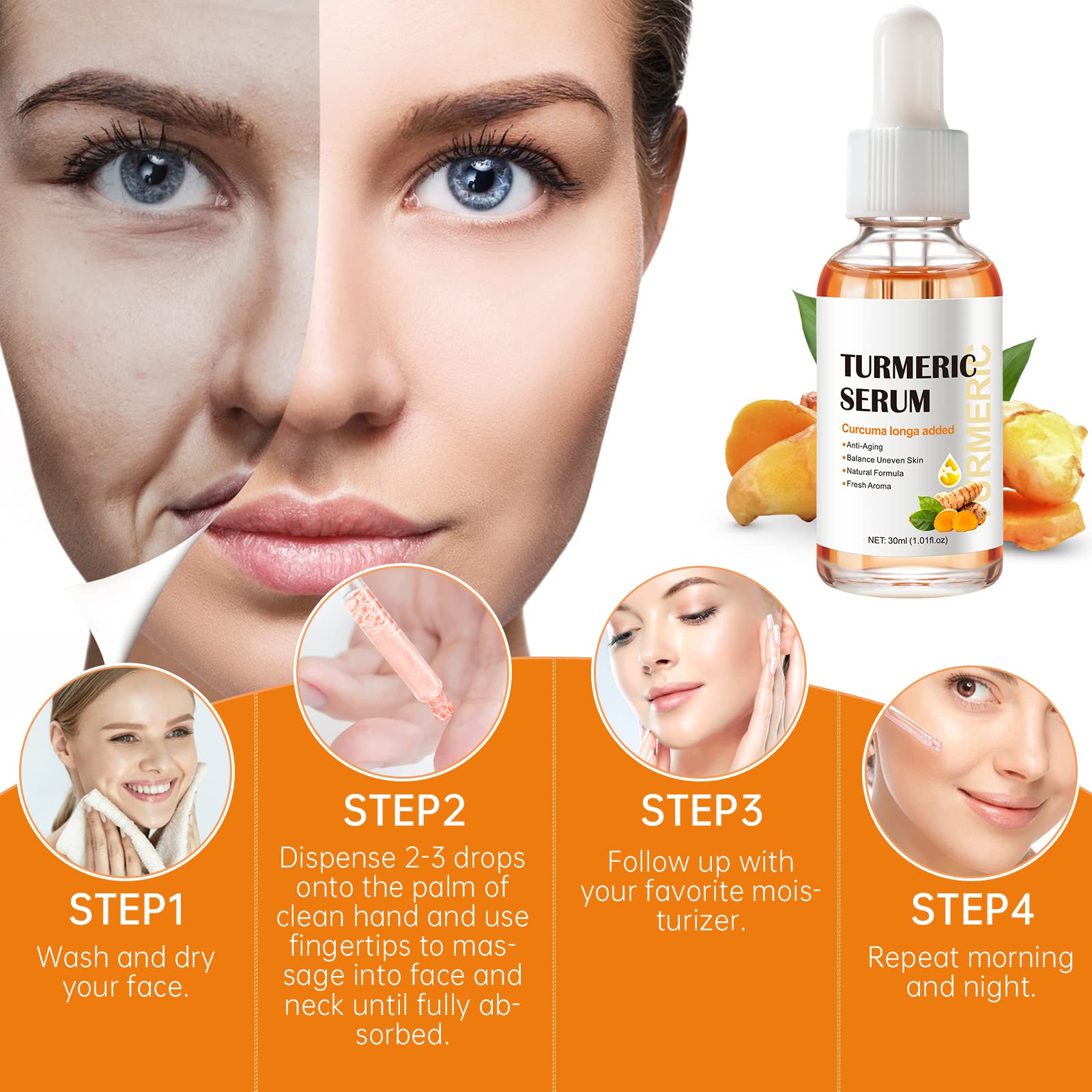 Turmeric Dark Spot Corrector Serum,Turmeric Serum for Dark Spot,Turmeric Oil for Acne,Dark Spots, Hyperpigmentation,Smooth Skin,Fine Lines and Wrinkles(1PCS(30ml))