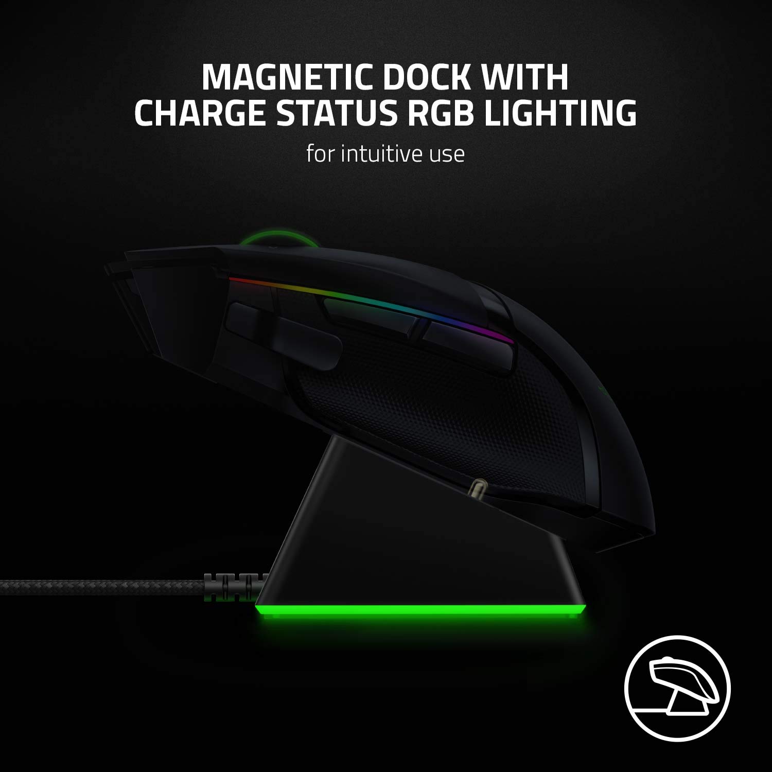 Razer Mouse Charging Dock Chroma: Magnetic Dock with Charge Status RGB Lighting - Anti-Slip Gecko Feet - Powered by Razer Chroma - Classic Black