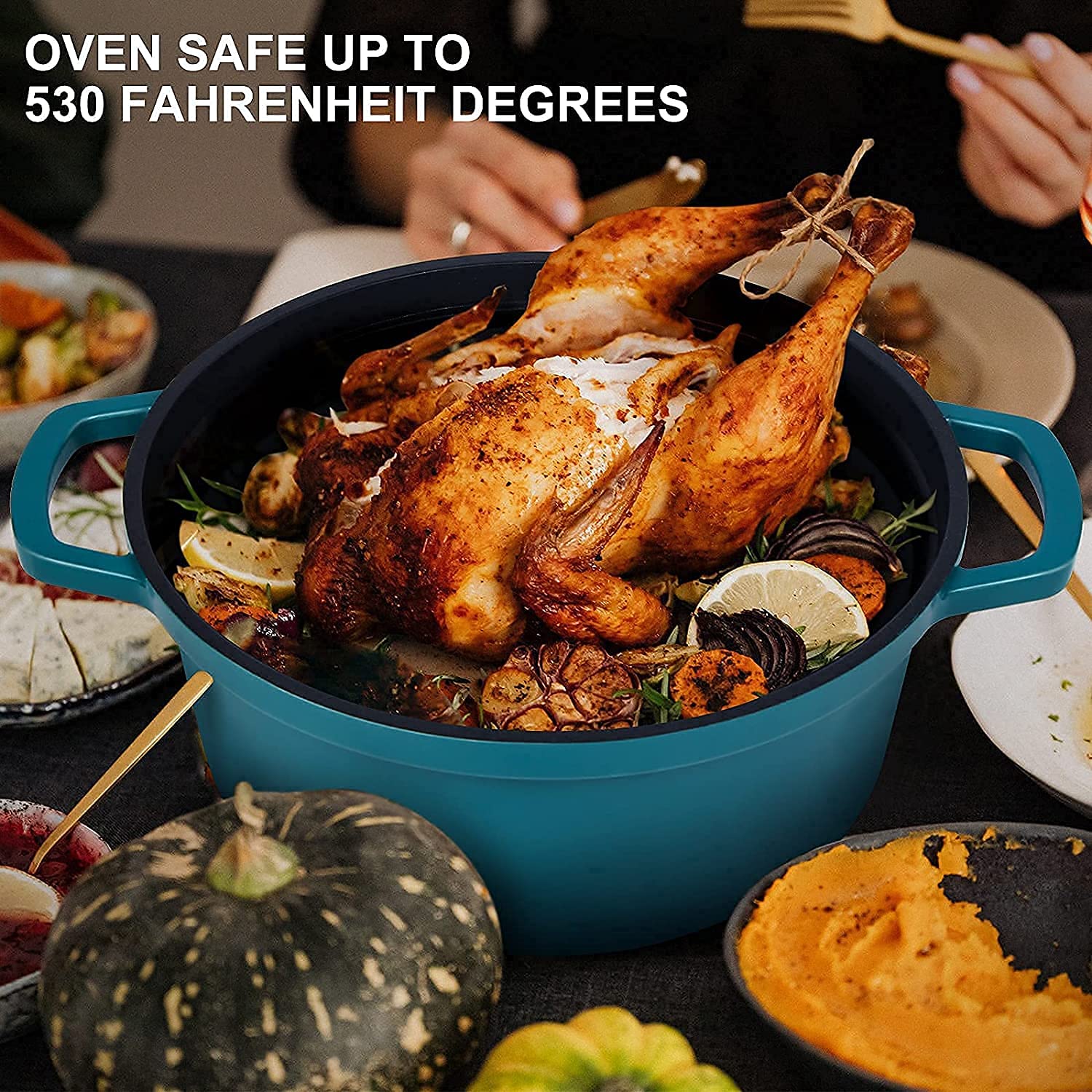 swiflon Dutch Oven Pot with Lid 6.8-QT Cast Aluminum Nonstick Casserole, Lightweight Cookware Braiser Pot Suitable for Meats, Soups, Bread Baking in Oven, Turquoise