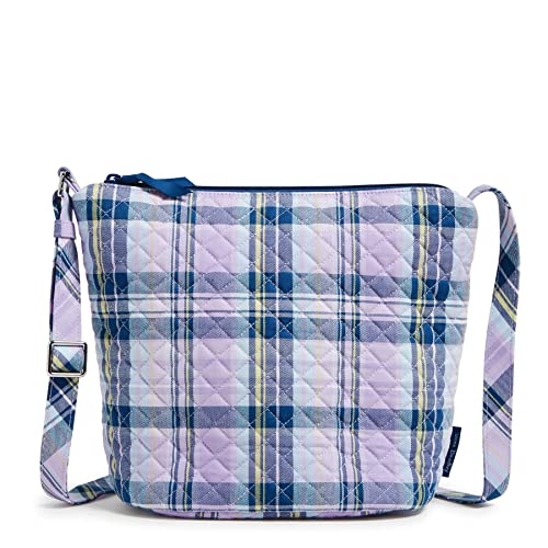 Vera Bradley Women's Cotton Bucket Crossbody Purse, Amethyst Plaid - Recycled Cotton, One Size