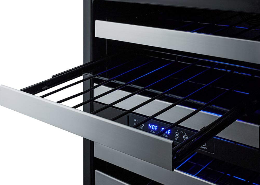 Summit Appliance ALWC532 24" Wide Built-In Wine Cellar, ADA Compliant; 46 Bottles; Automatic Defrost; Glass Door; Full-extension Shelving; Digital Control Panel; Interior Lighting