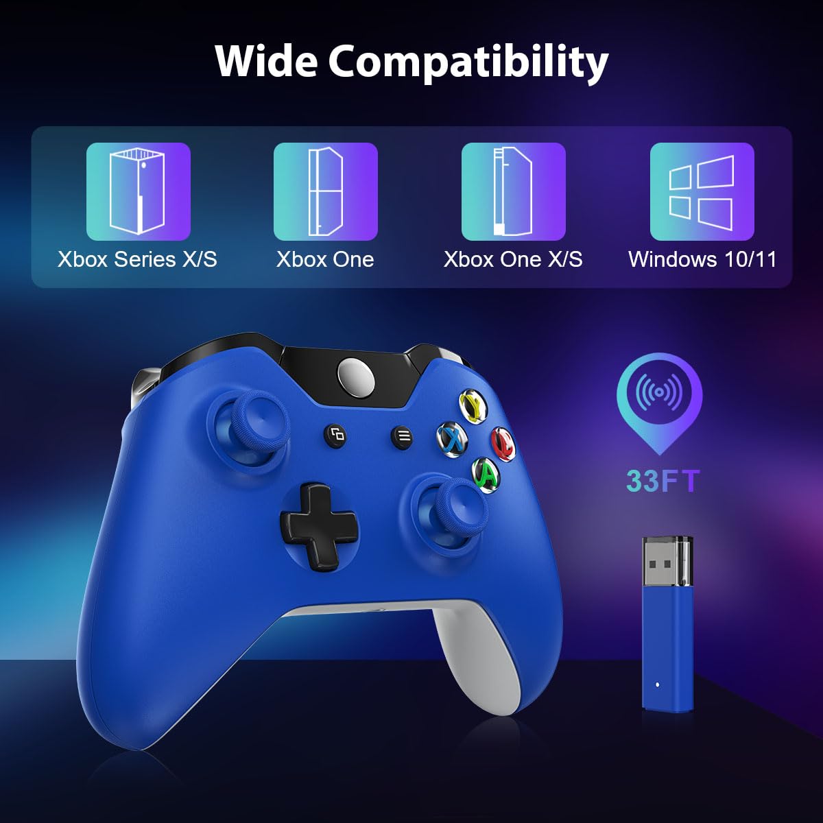 Yinjie Xbox Controller with 2.4GHz Wireless Adapter Compatible with Xbox Series X|S,Xbox One X|S,PC with 3.5mm Audio Jack/Vibration Feedback (White+Black)