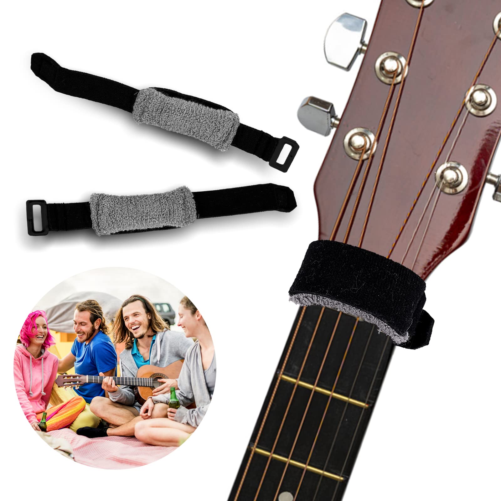 Thinp 2 Pieces Guitar String Mute Dampener, Guitar Wraps Guitar String Cover Tape, Adjustable Bass Mute Silencer, Fretboard Muting Straps, Musical Instrument Accessories