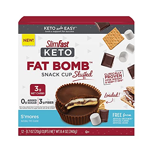 SlimFast Low Carb Chocolate Snacks, Keto Friendly for Weight Loss with 0g Added Sugar & 3g Fiber, S'Mores Cup, 12 Count Box (Packaging May Vary)
