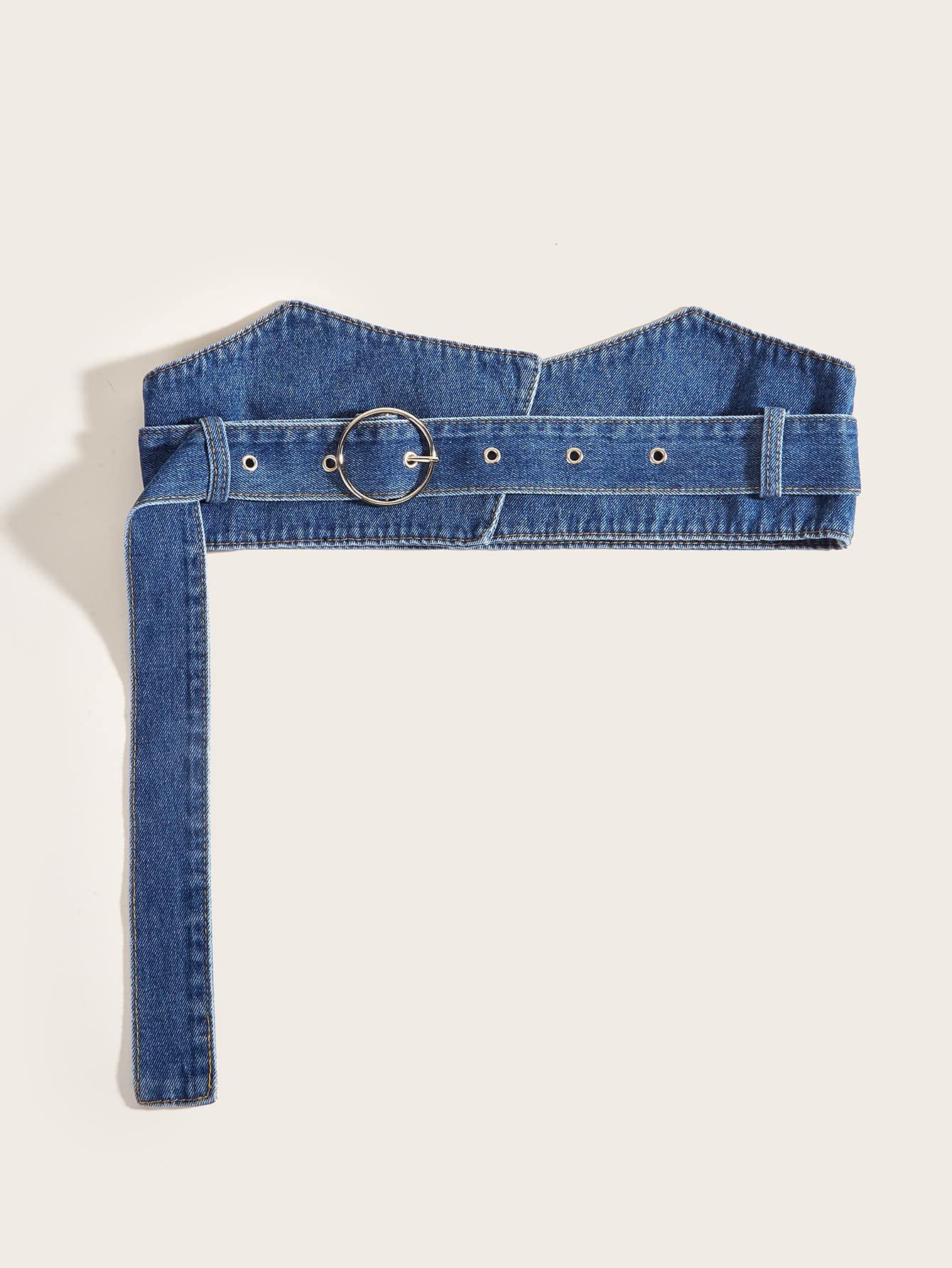 Verdusa Women's Denim Wide Belts Buckle Wrap Waist Cinch Corset Belt Blue 90