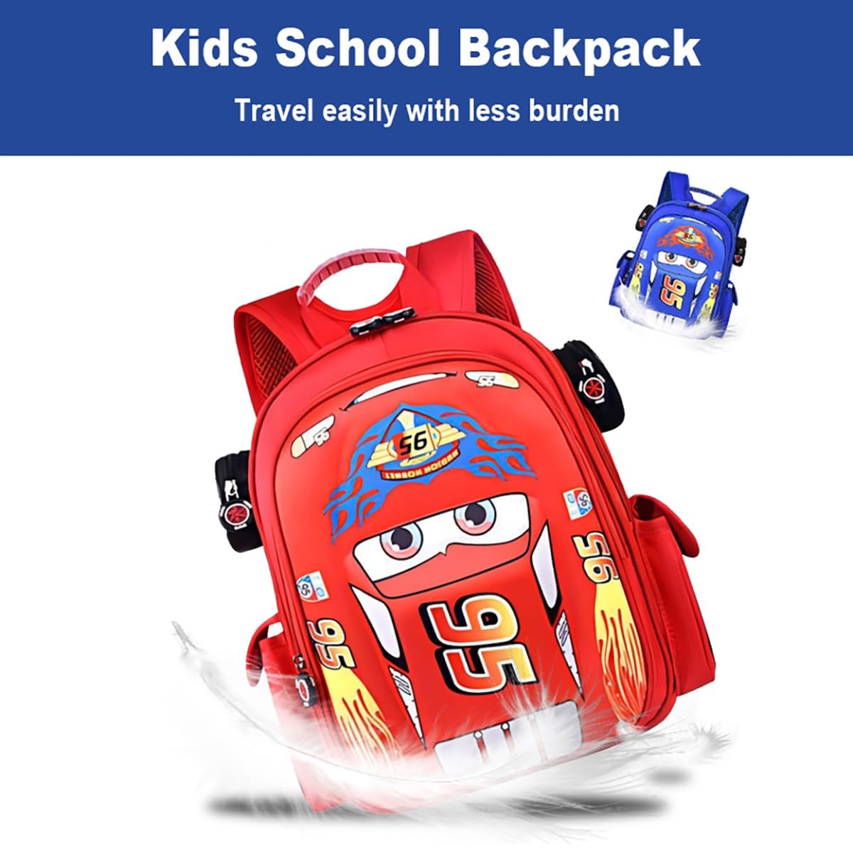 Nzahdwu Kids Caroon Car Backpack, Novelty Toddler Backpack Waterproof Schoolbag Cute Backpacks for Boys Girls (Red)