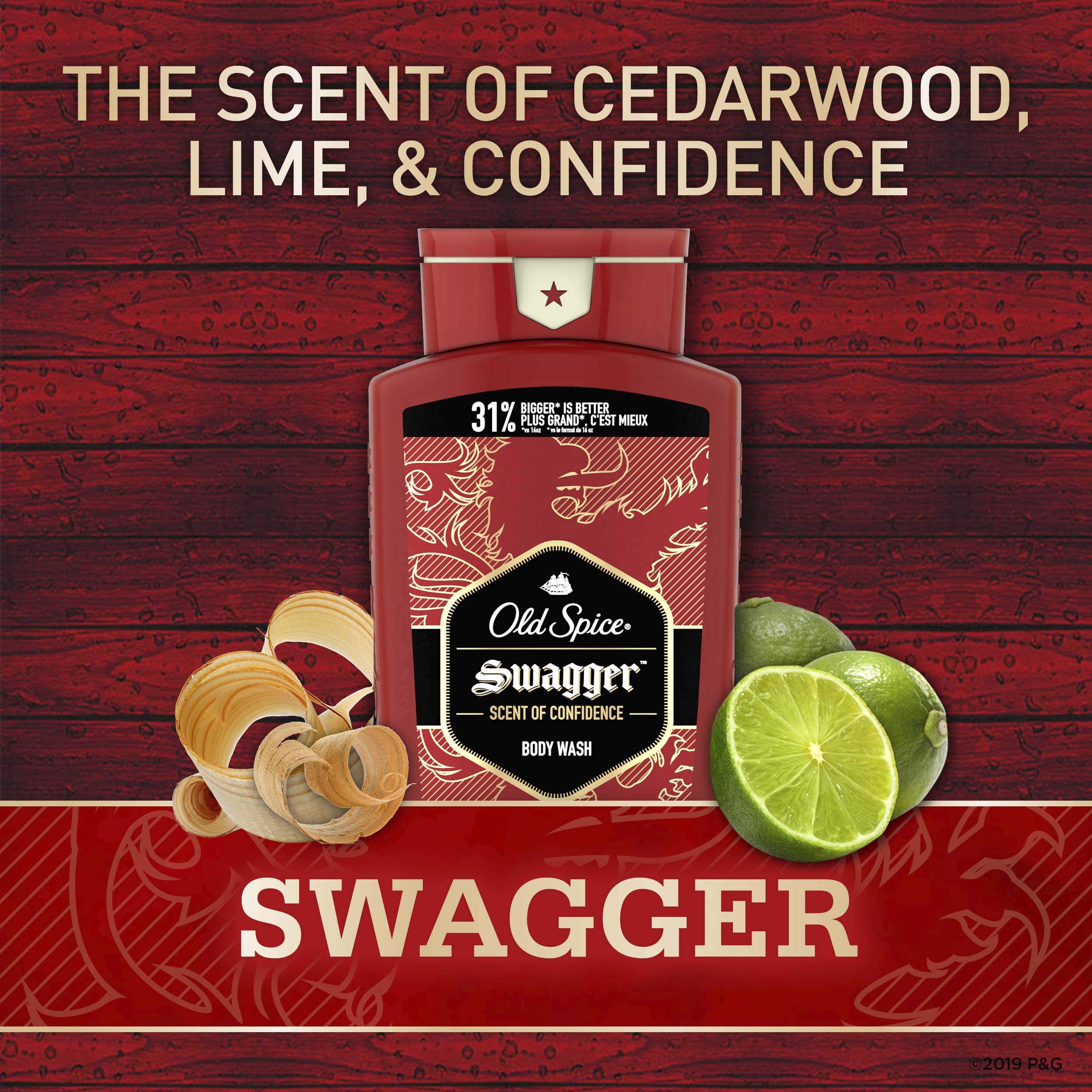 Old Spice Body Wash for Men, Swagger Scent of Confidence, 21 Fl Oz (Pack Of 4)