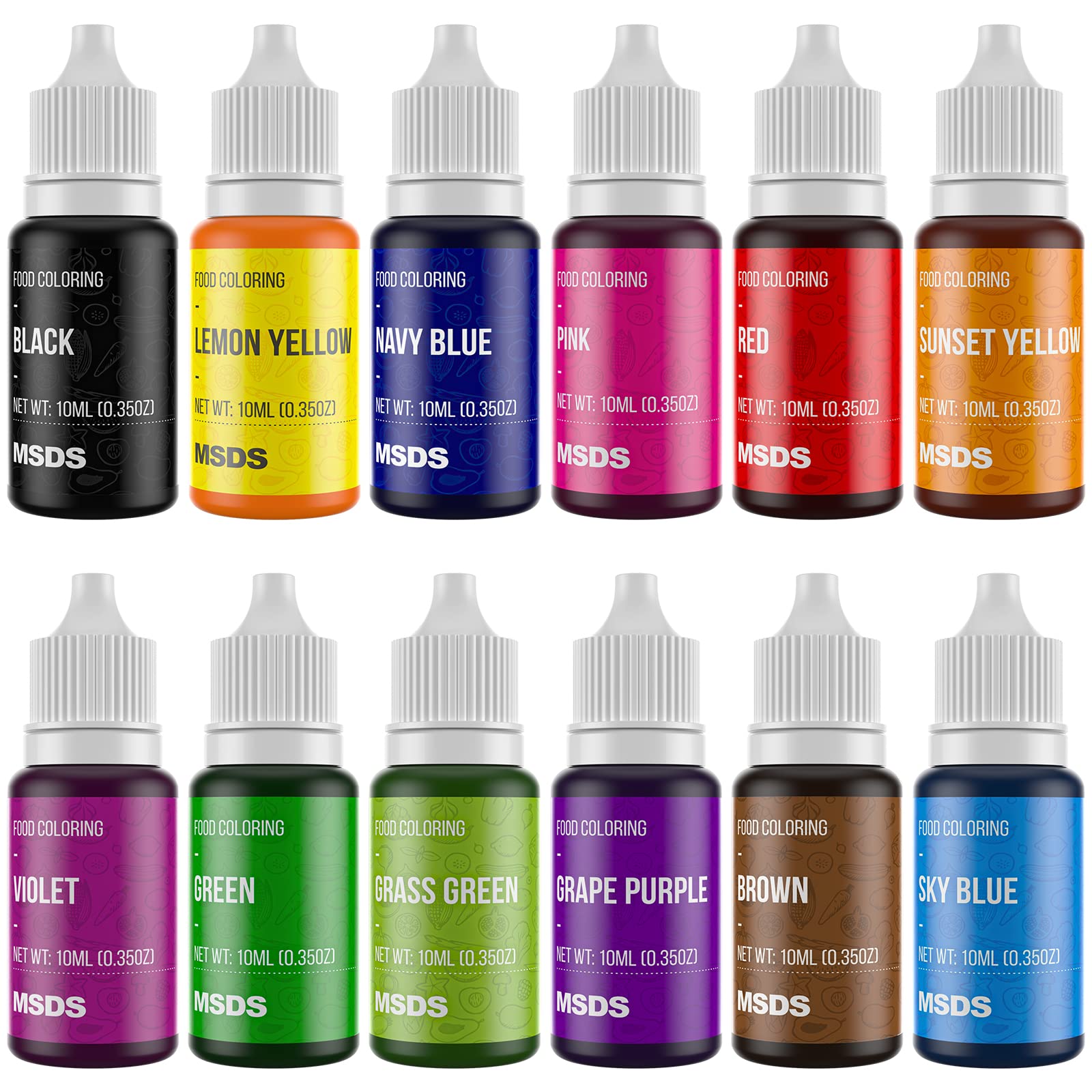 ValueTalks Food Coloring 12 Color x10 ml Food Grade Vibrant Liquid Food Color Dye Flavorless Vegan-free Icing Colors for Baking, Icing, Cake Decorating, Macaron, Frosting, Fondant, Cookie, Slime (12 Colors (0.35 Fl Oz/Bottles))