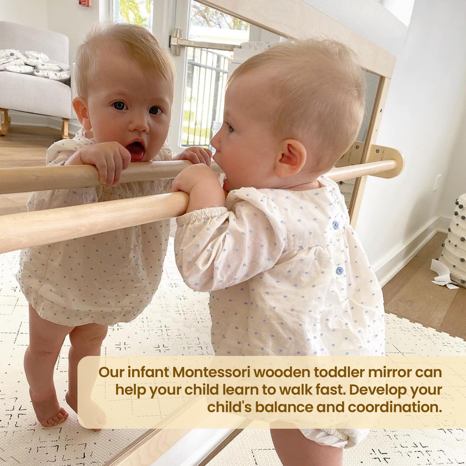 XIHAToy Montessori Infant Coordination Mirror Brown Montessori for Babies 6-12 Months for Infants and Toddlers