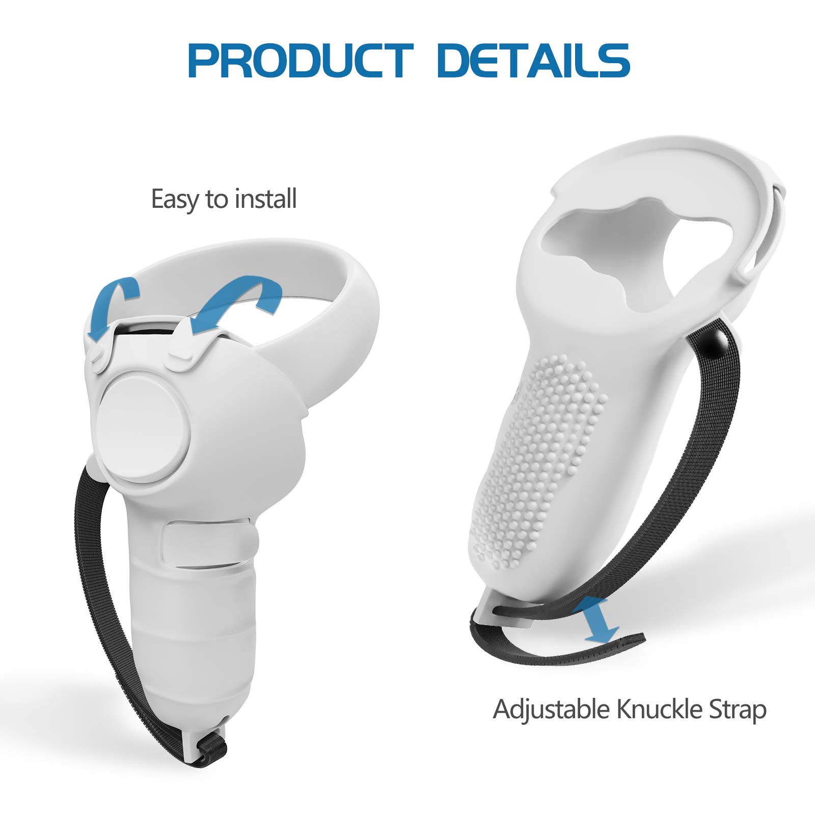 Oculus Quest 2 Controller Cover Grips with Straps, Silicone Halo Protector Accessories, Controller Bumper Protector,Ring Cover with Knuckle Straps,Anti-slip,Anti-throw,2 Rocker Caps for Free(White)