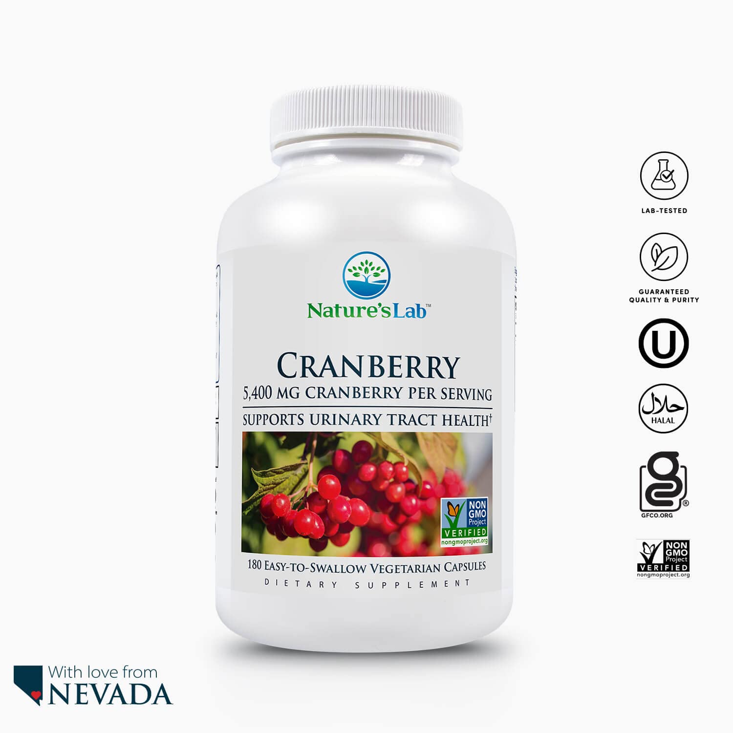 Nature's Lab Cranberry 5400mg β Supports Urinary Tract Health* β Non-GMO Verified, Vegan, Gluten Free β 180 Count (6 Month Supply)