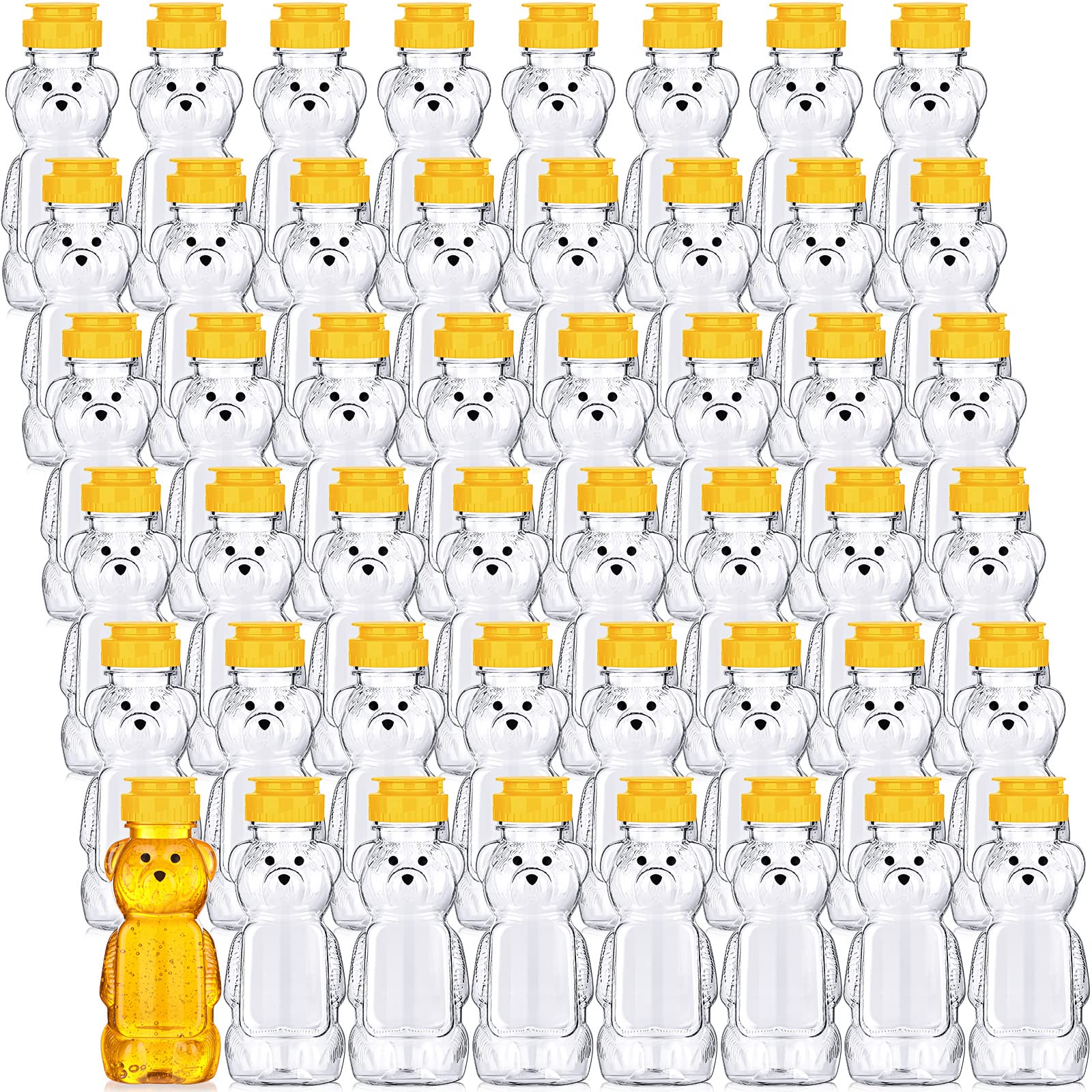 Thenshop 48 Pcs 8oz Plastic Honey Bear Bottle Empty Honey Squeeze Bottle Bear Shaped Honey Containers Honey Bear Cup Bear Honey Bottle Jars with Yellow Flip Top Lid for Storing and Dispensing, Clear