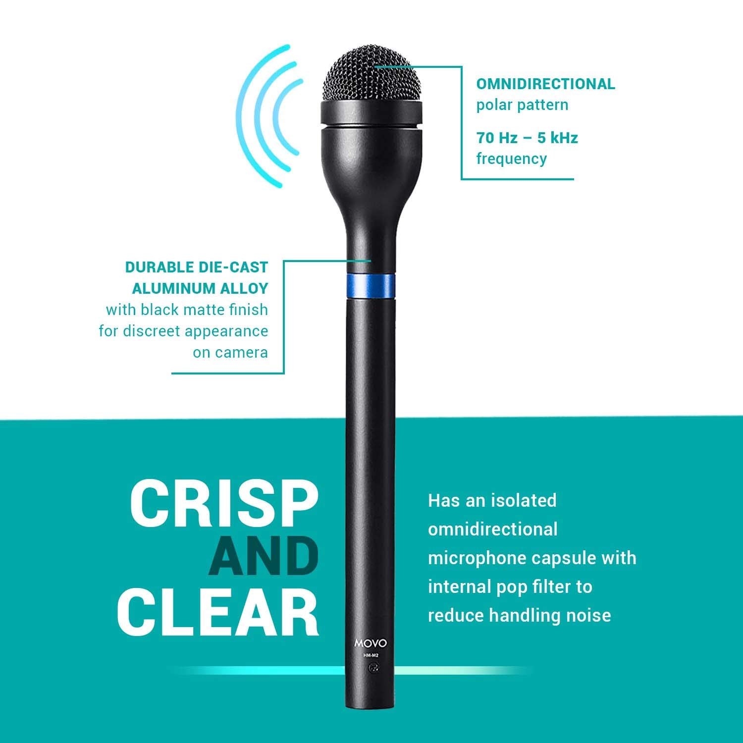 Movo HM-M2 Dynamic Omnidirectional Handheld Interview Microphone with 3-Pin XLR Connector