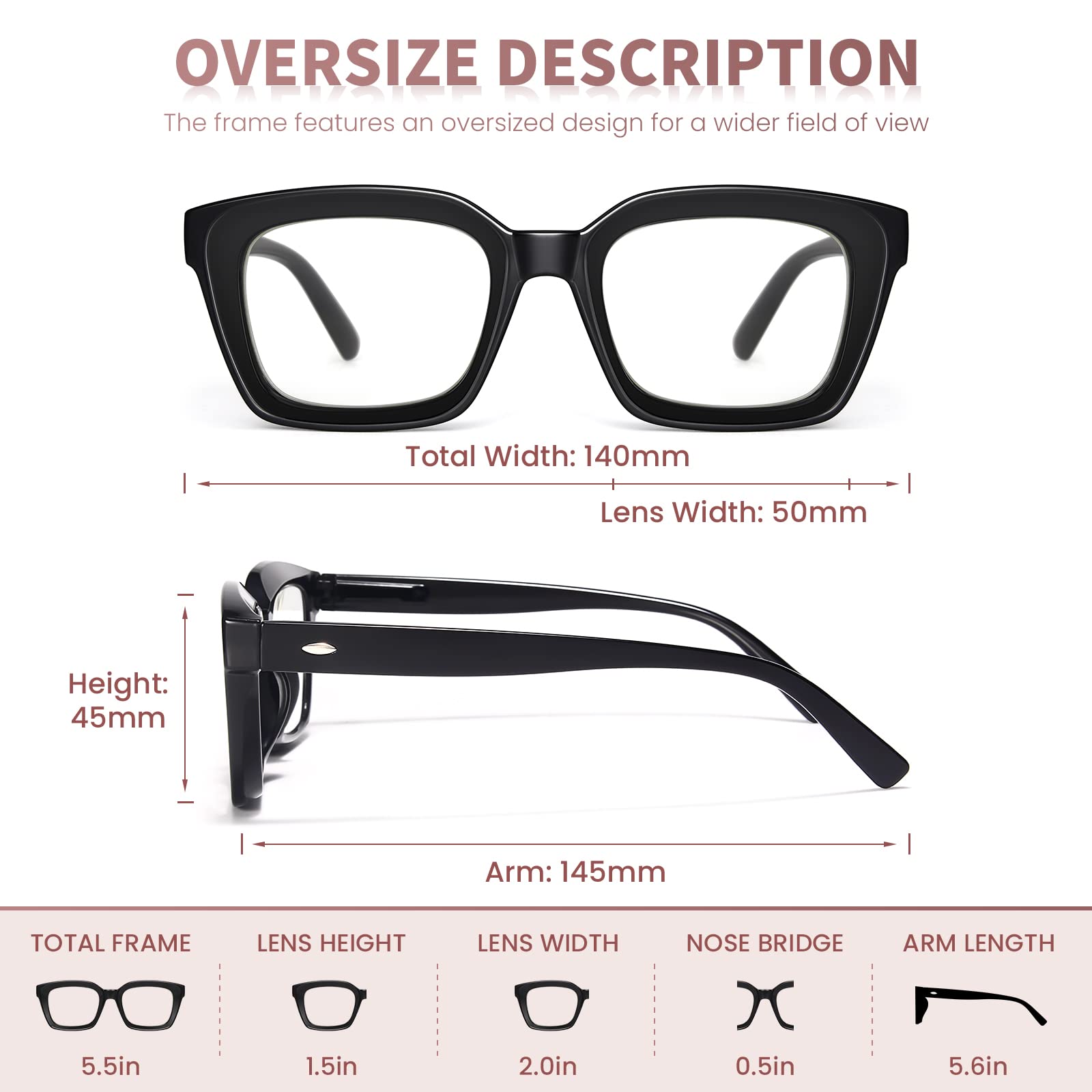 miyya Fashion Reading Glasses for Women,Oprah Style Oversized Blue Light Readers Prescription Eyeglasses 6 pack 2.5